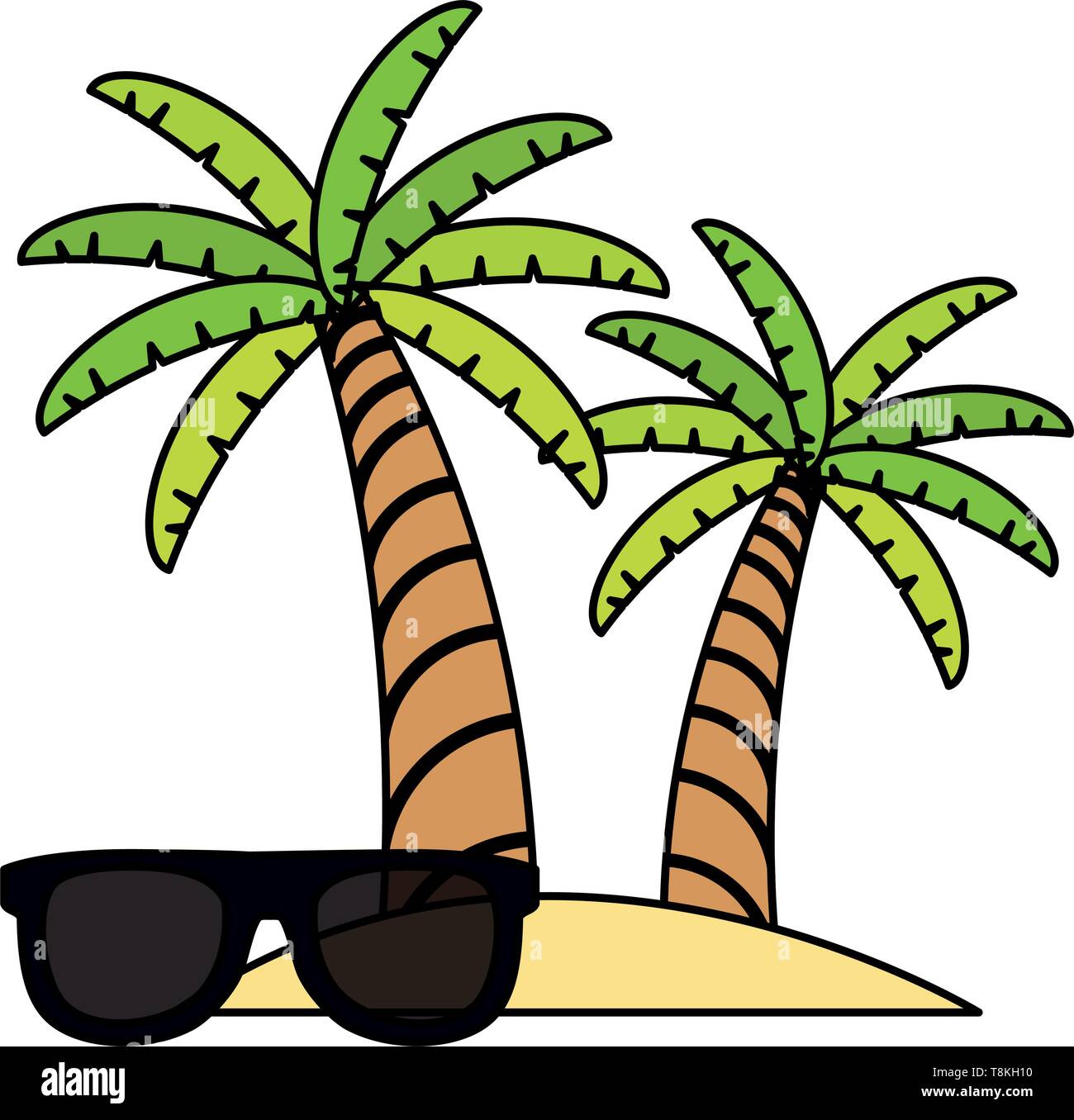 Trees Palms Beach Scene With Sunglasses Vector Illustration Design Stock Vector Image And Art Alamy