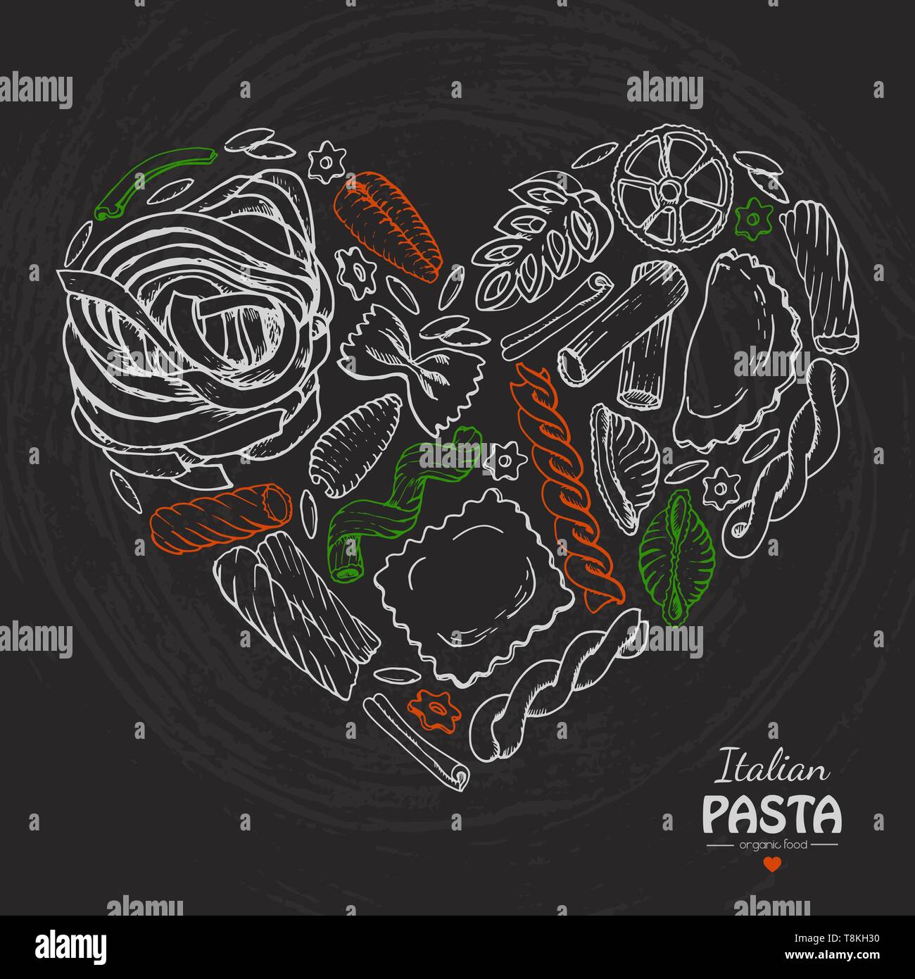 The isolated heart of pasta on black background. Vector illustration ...