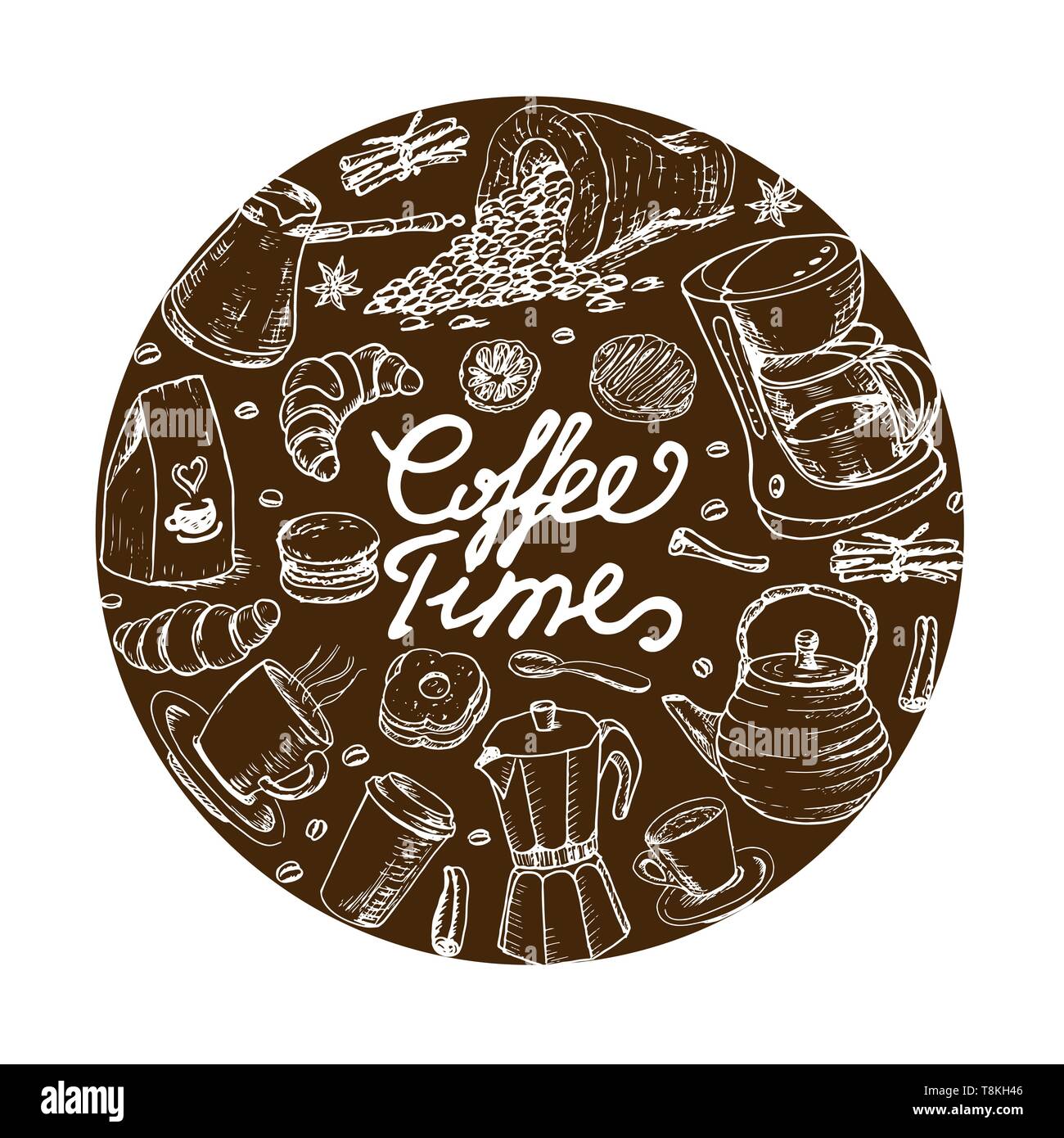 Isolated Coffee items in a circle. Vector illustration for your design ...