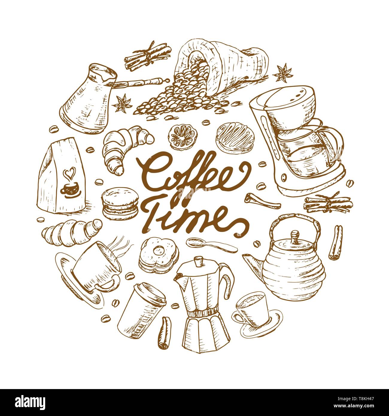 Isolated Coffee items in a circle. Vector illustration for your design ...