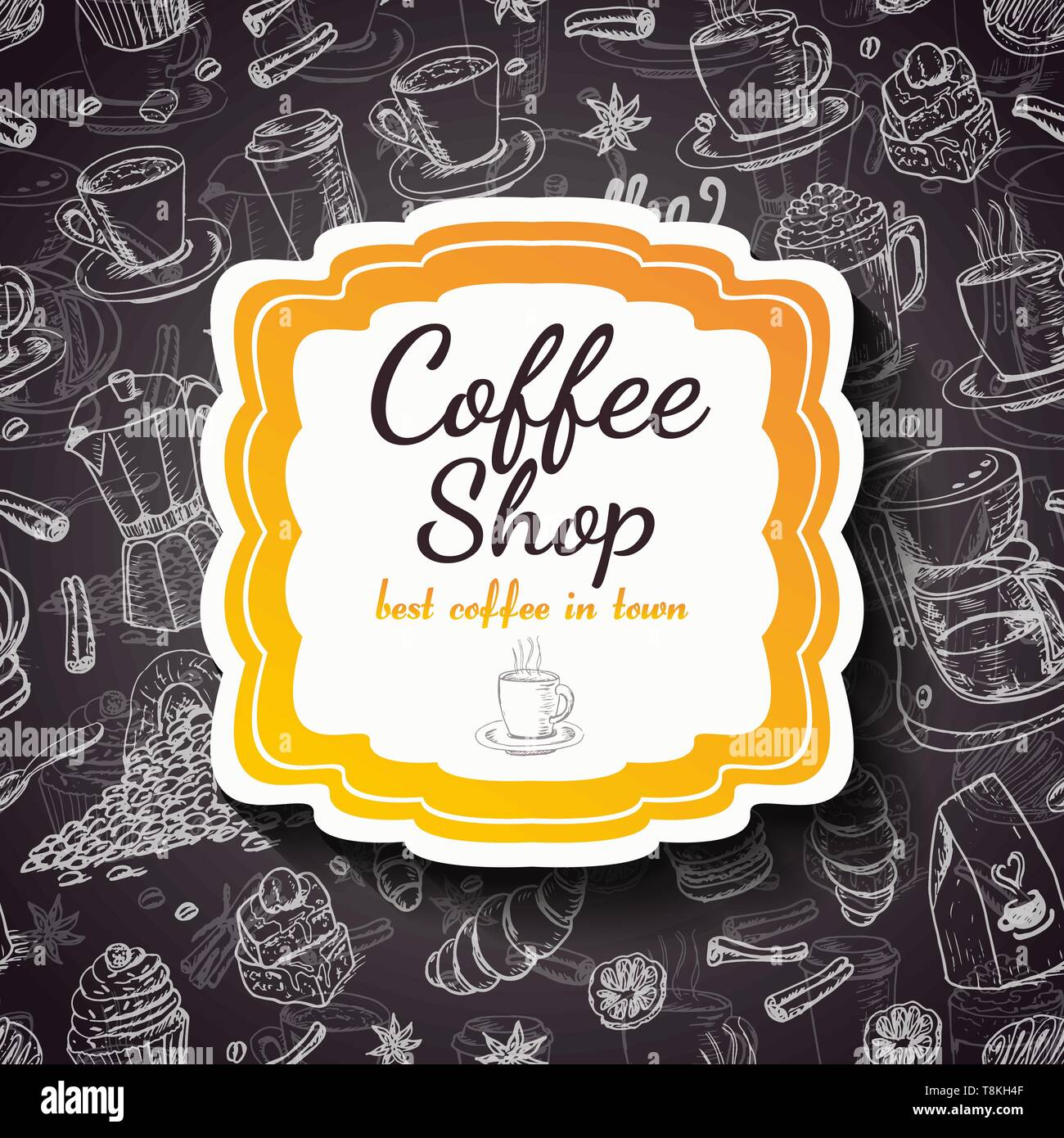 Background with coffee items and an inscription in the middlecoffee ...