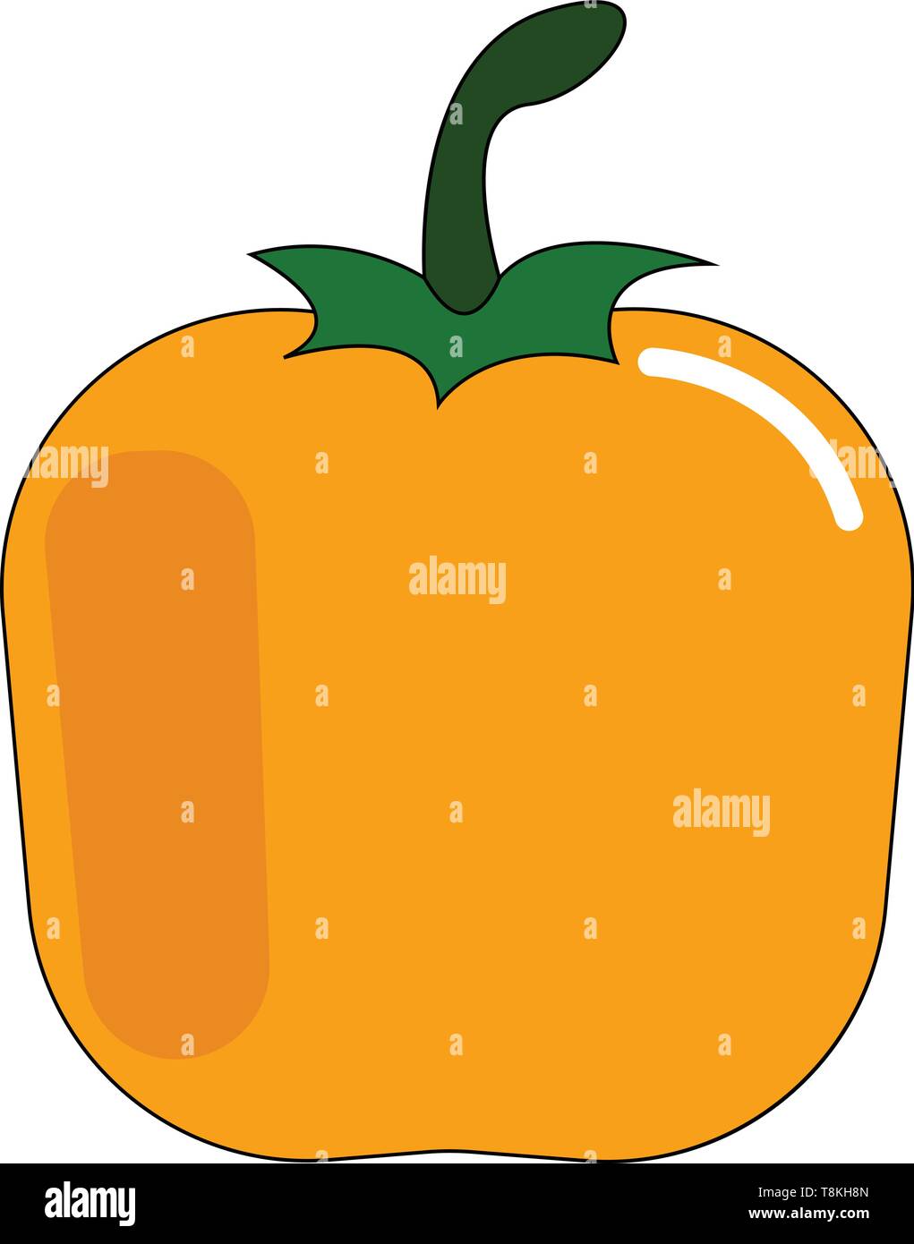 A yellow bell pepper with green leaves, vector, color drawing or ...