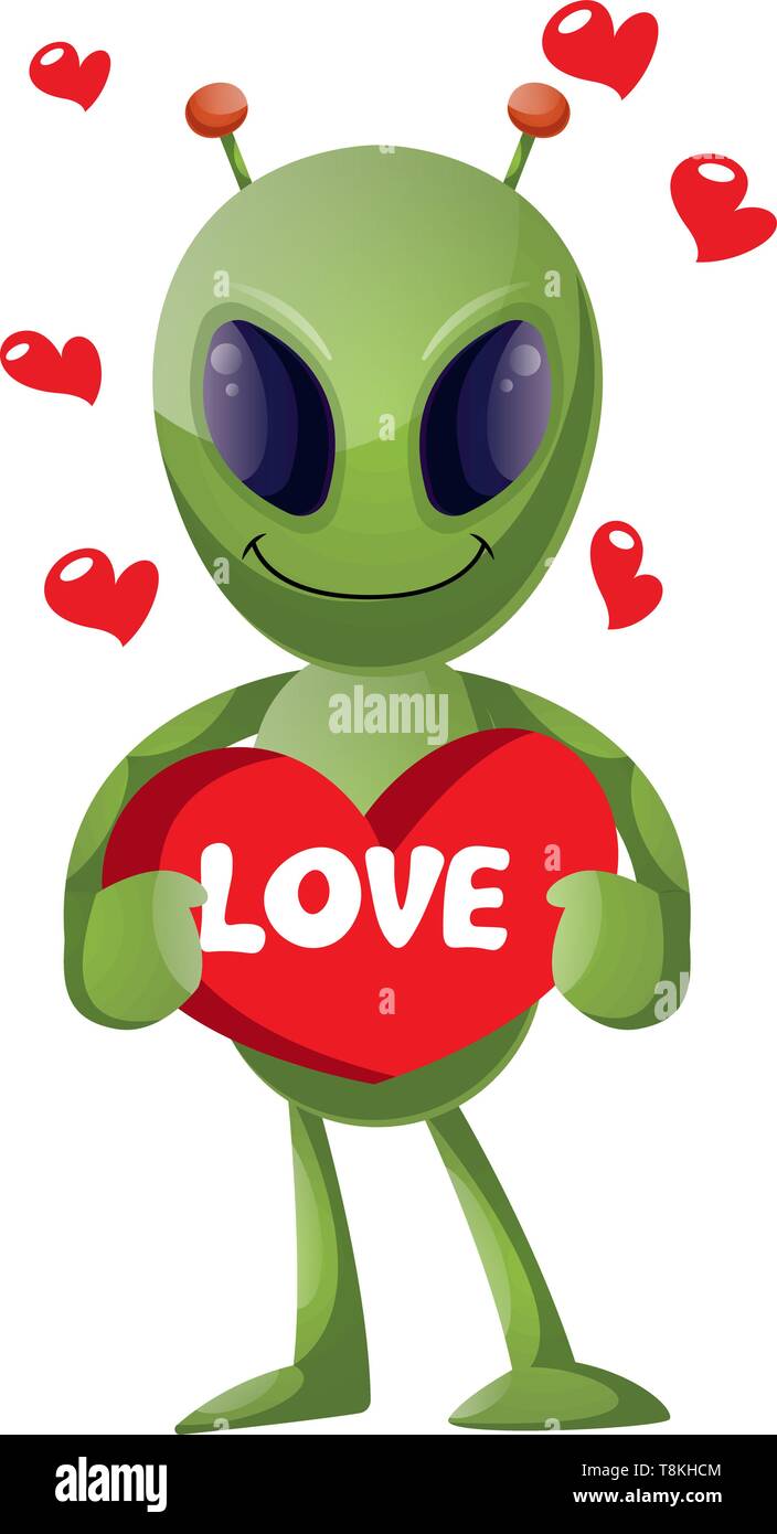 Alien in love, illustration, vector on white background Stock Vector ...