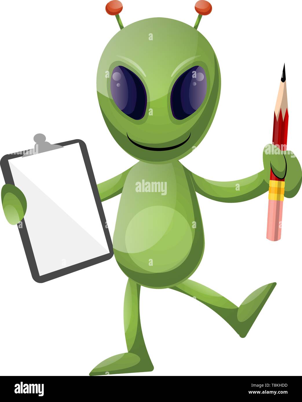Alien with pencil and notebook, illustration, vector on white ...