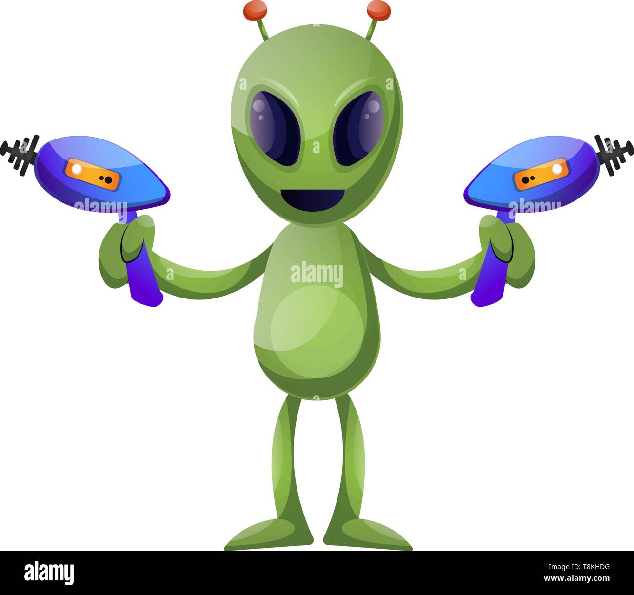 Alien with guns, illustration, vector on white background Stock Vector ...