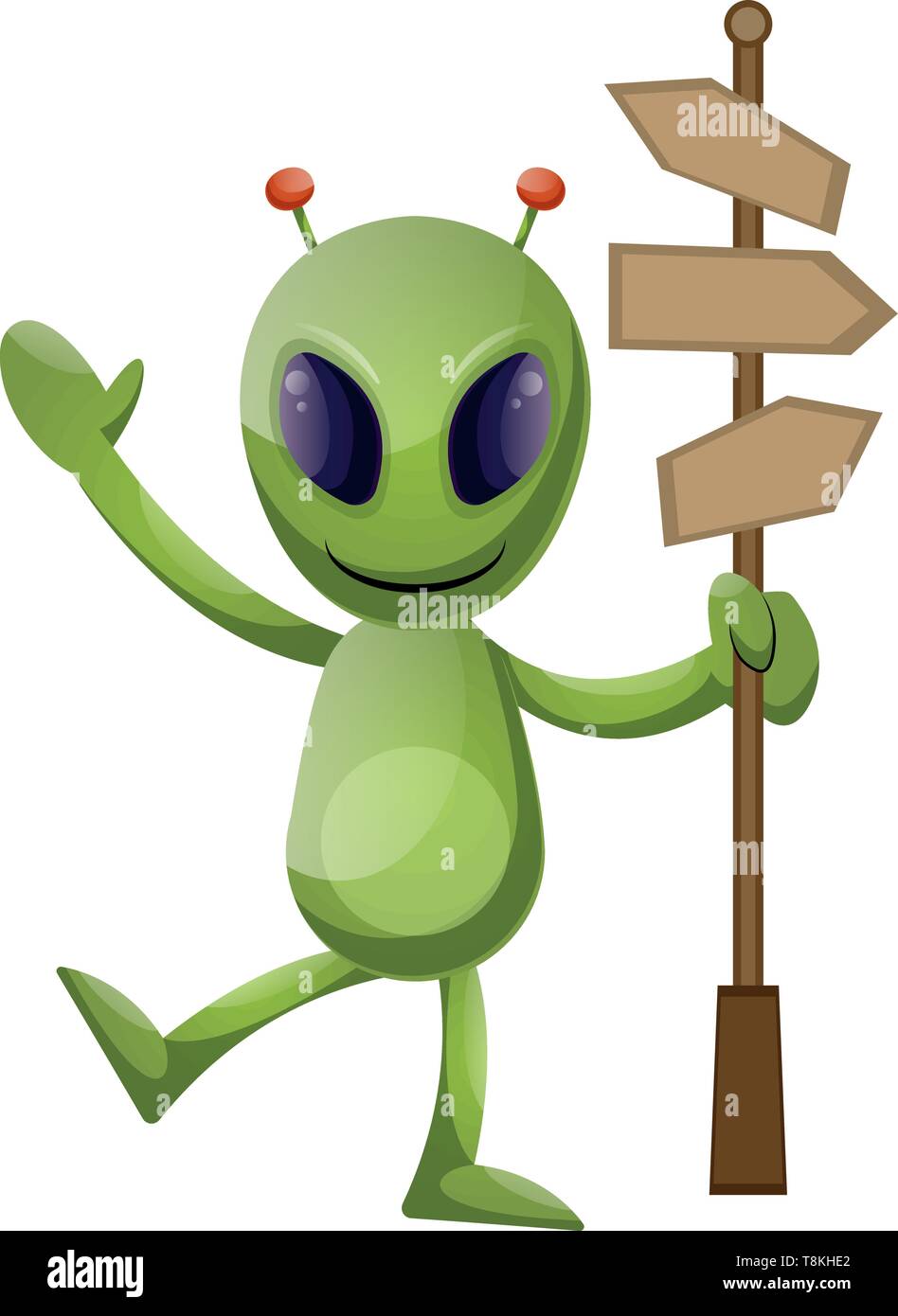 Alien with roadsign, illustration, vector on white background Stock ...