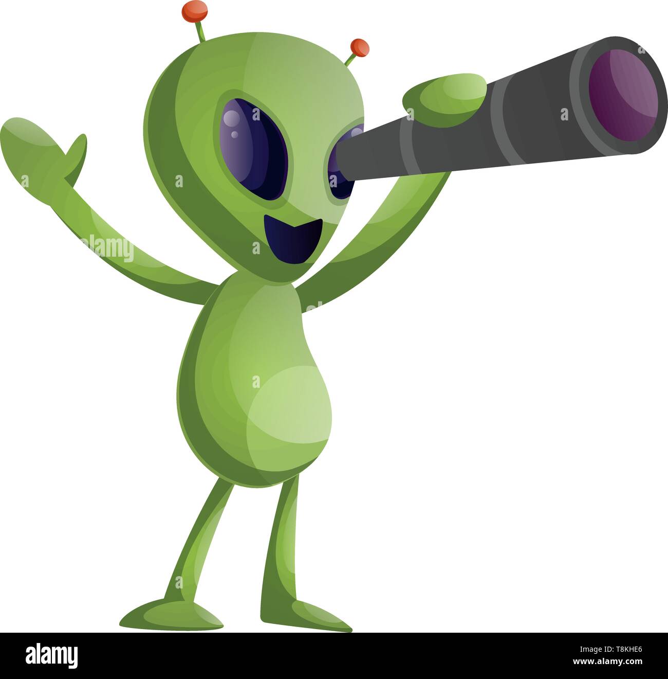Alien with telescope, illustration, vector on white background Stock ...