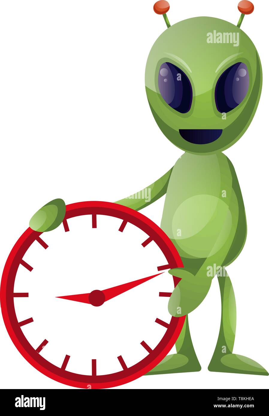 Alien with clock, illustration, vector on white background Stock Vector ...