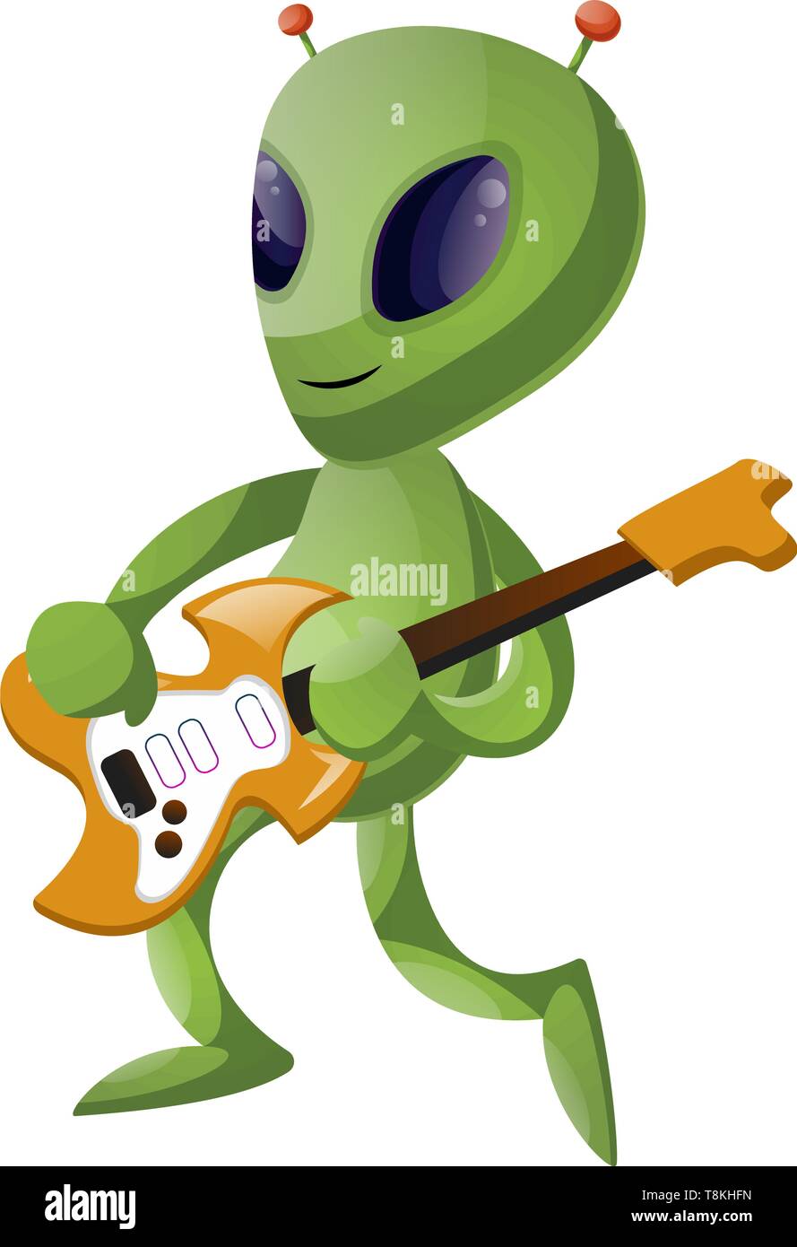 Alien with guitar, illustration, vector on white background Stock ...