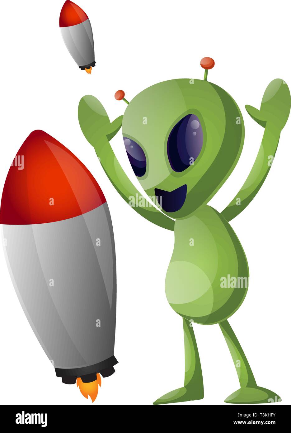 Alien with rocket, illustration, vector on white background Stock ...