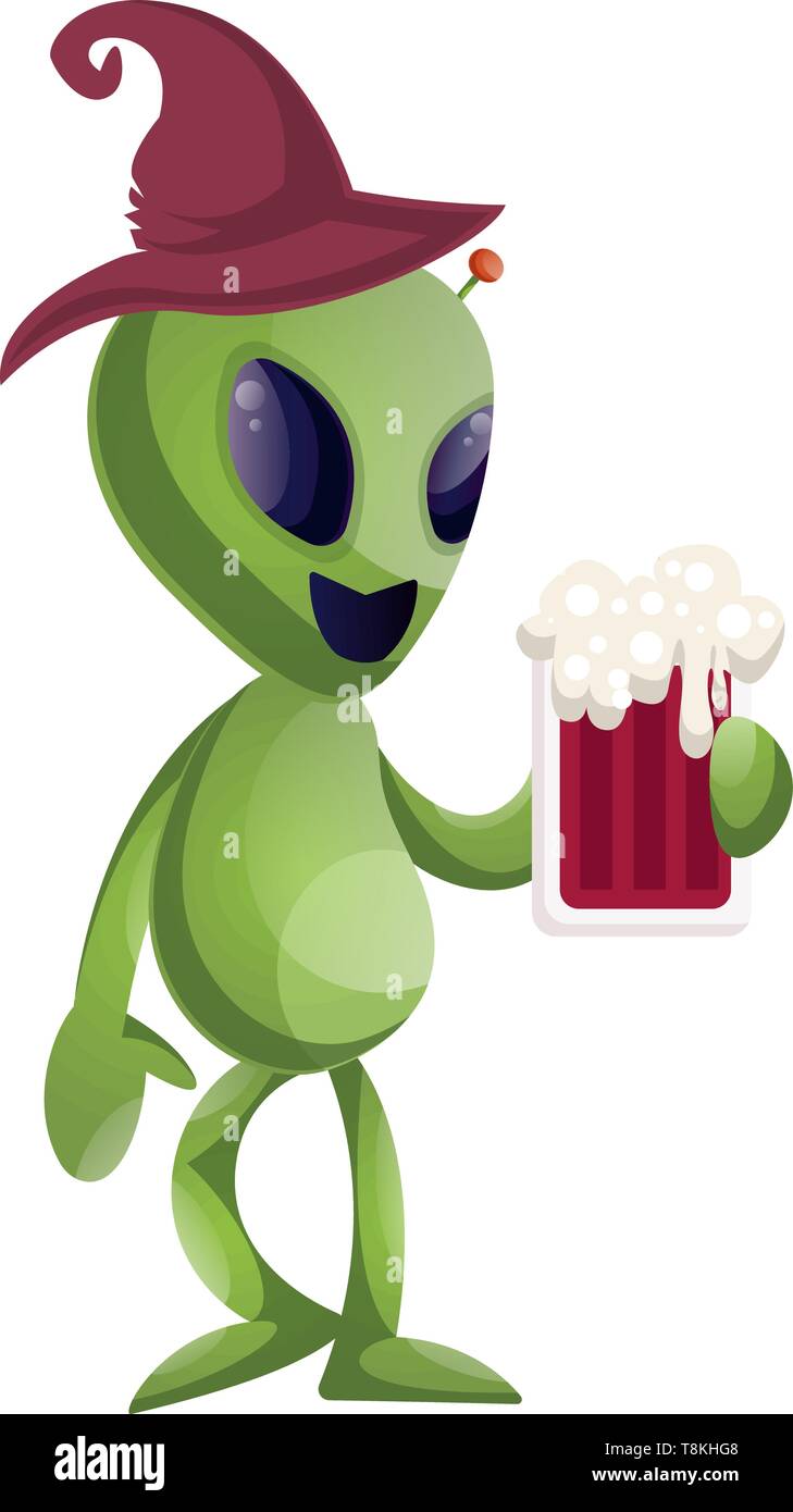Alien with beer, illustration, vector on white background Stock Vector ...