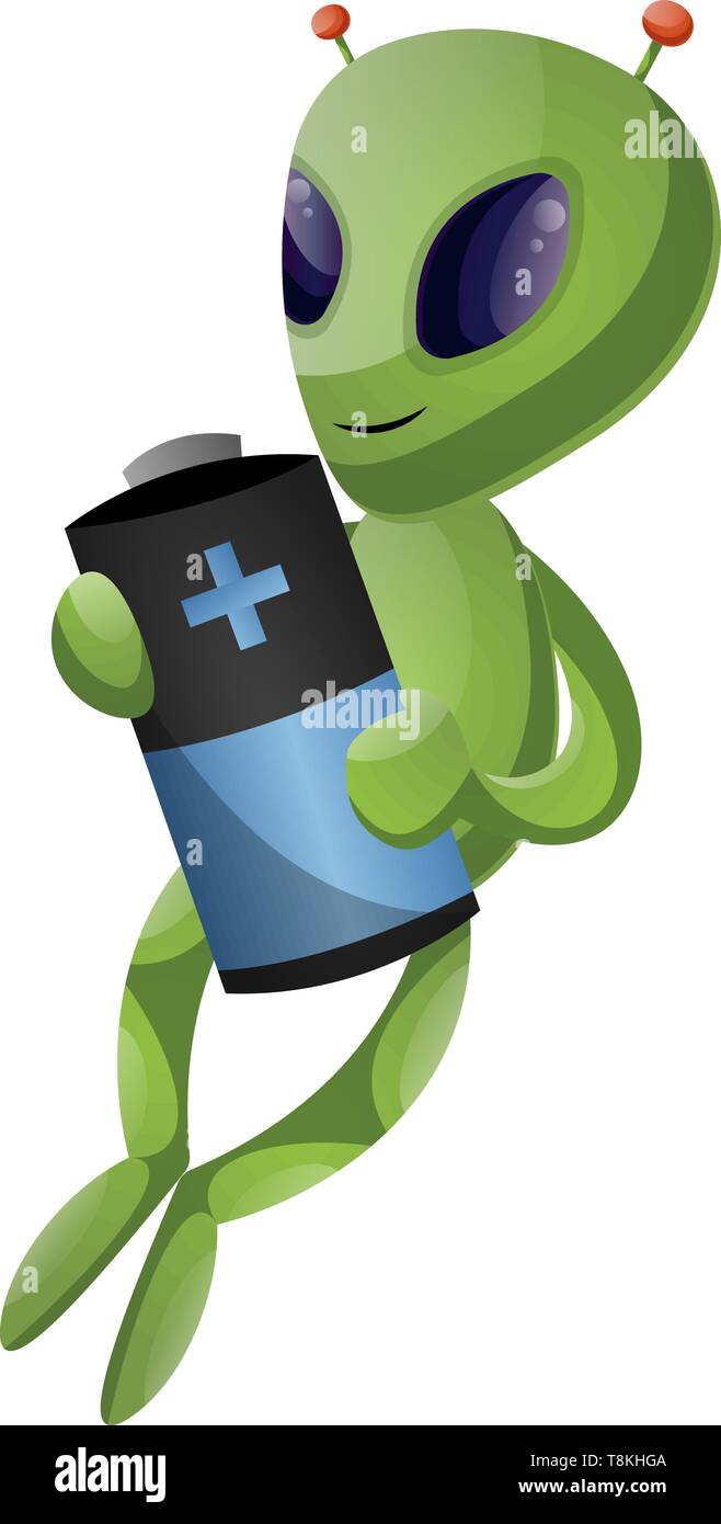 Alien with battery, illustration, vector on white background Stock ...