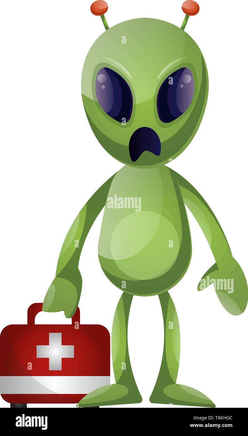 Alien with medkit, illustration, vector on white background Stock ...