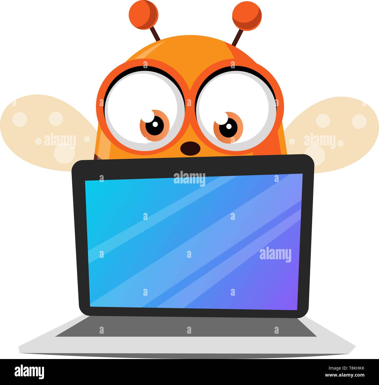 Bee holding a laptop, illustration, vector on white background Stock ...