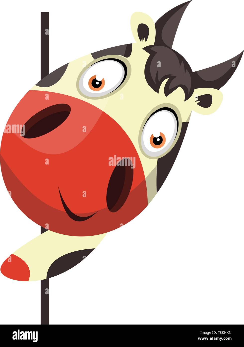 Cow looking behind wall, illustration, vector on white background Stock ...