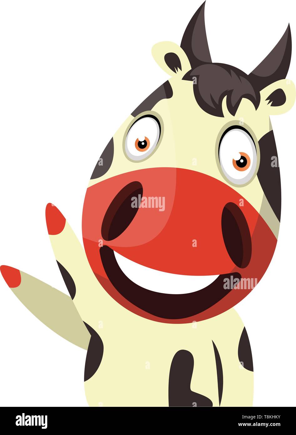 Cow cheerfully waving, illustration, vector on white background Stock ...