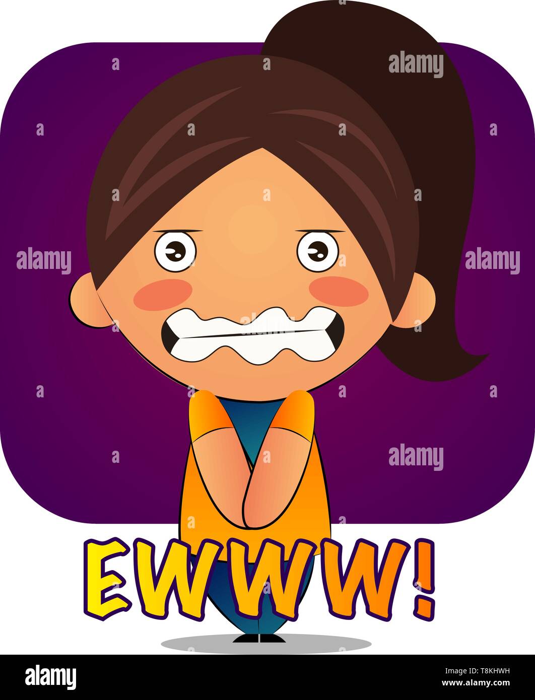 Girl with brown ponytail says ewww, illustration, vector on white ...