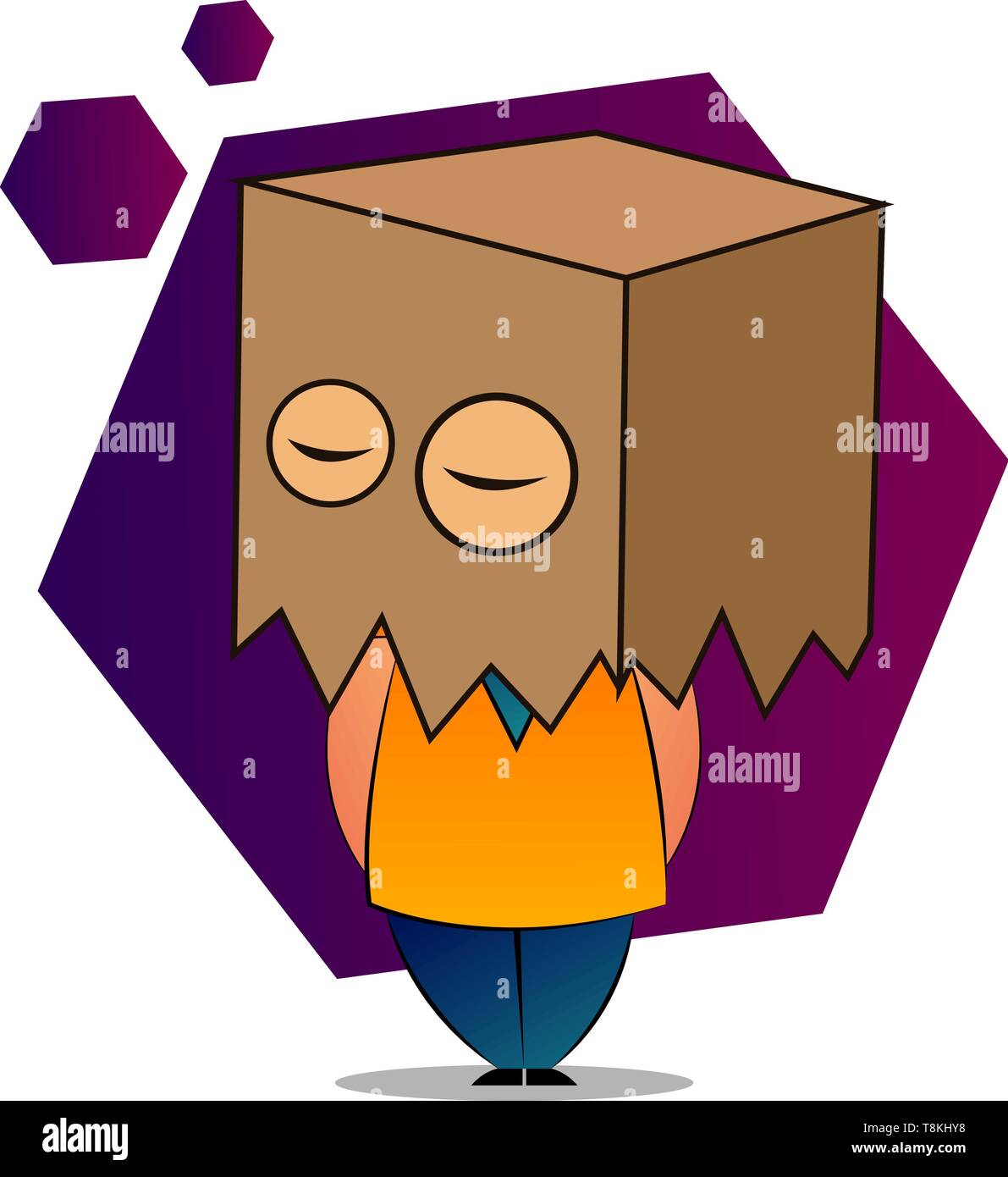 Girl with brown paper bag on her head, illustration, vector on white ...