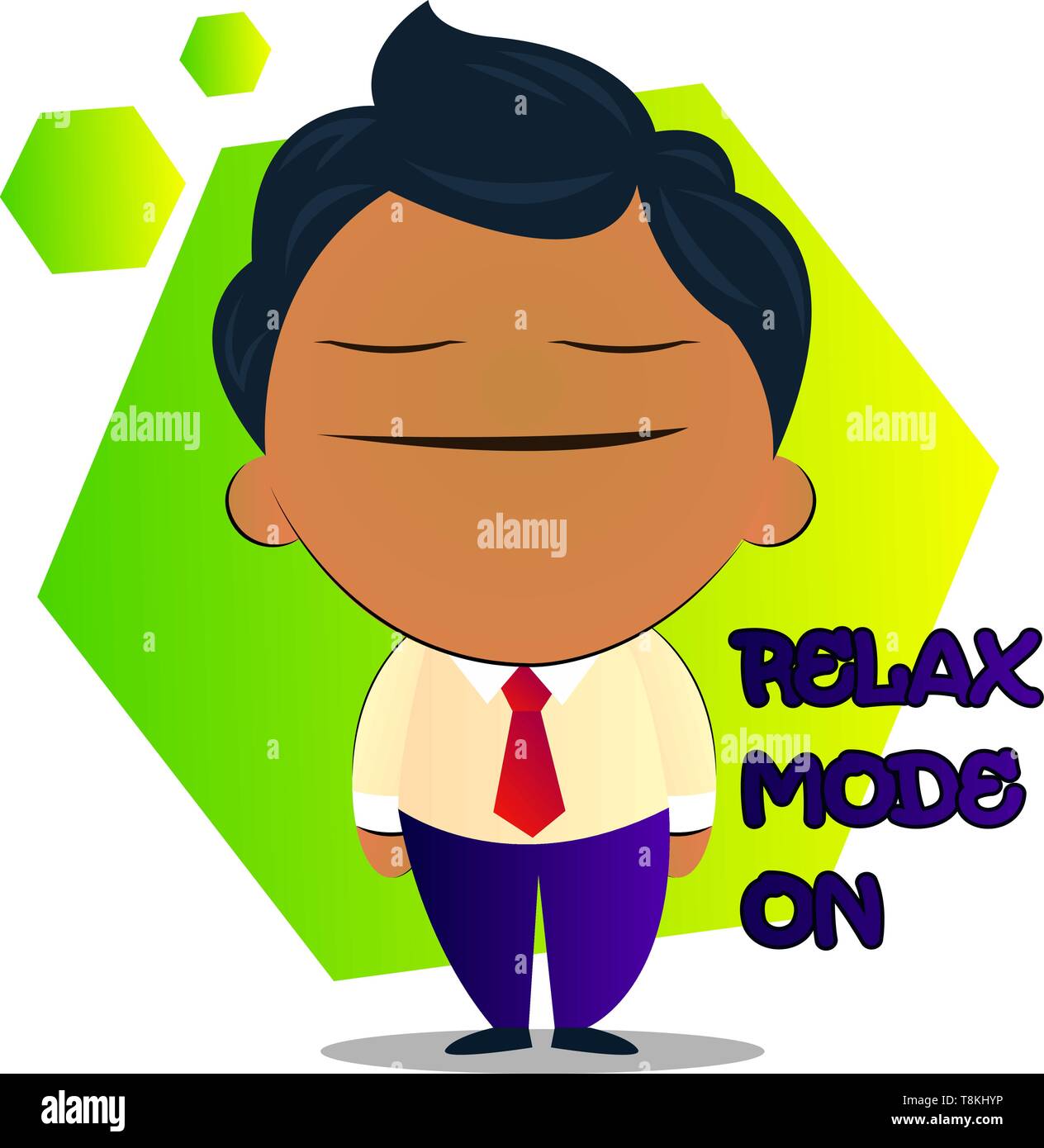 Boy in a suit with curly hair says relax mode on, illustration, vector ...