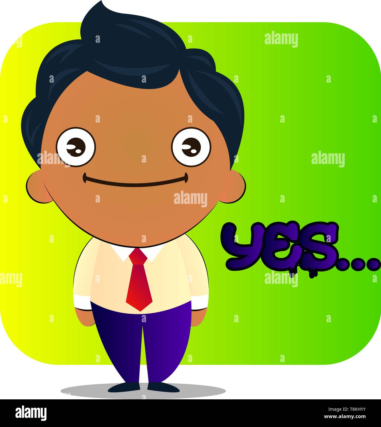 Boy in a suit with curly hair says yes, illustration, vector on white ...