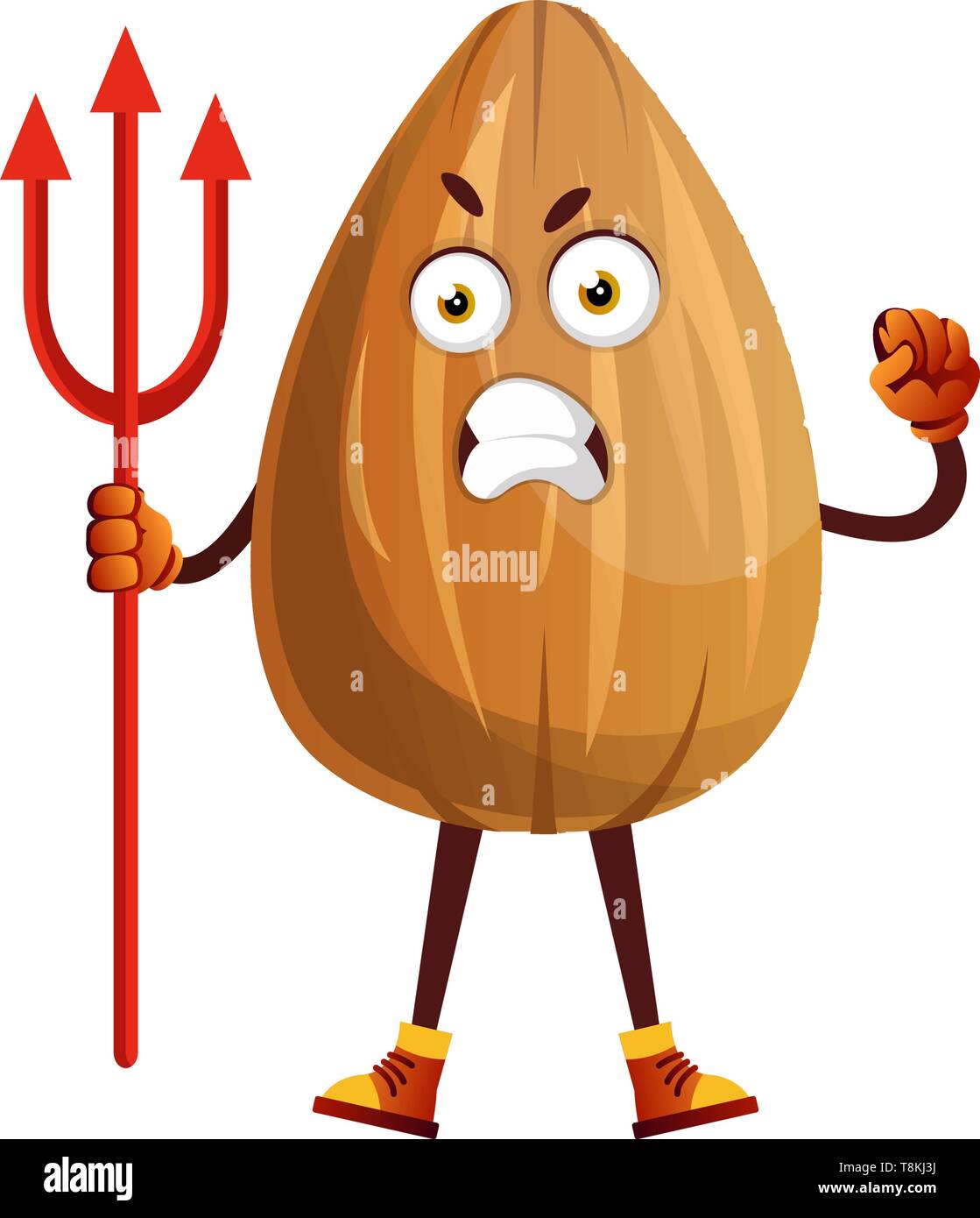 Angry almond with red trident in his hand, illustration, vector on ...