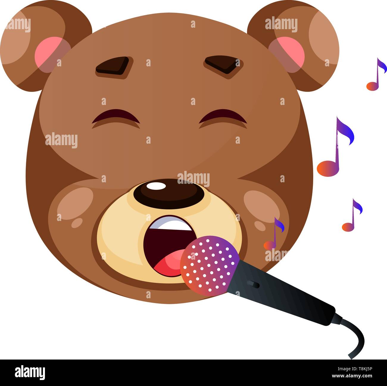 Cute brown bear singing karaoke, illustration, vector on white ...
