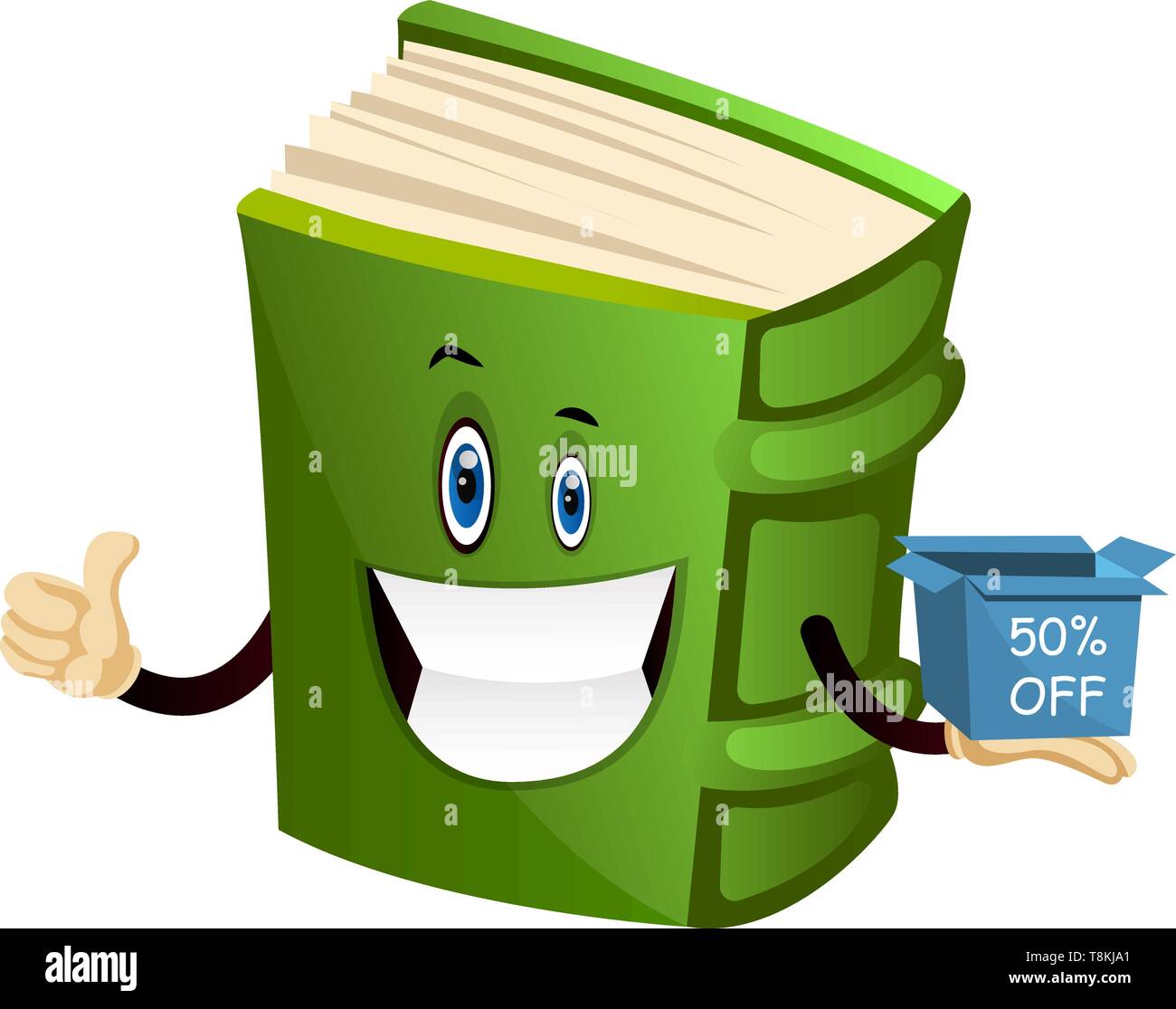 Green book is announcing discount, illustration, vector on white ...
