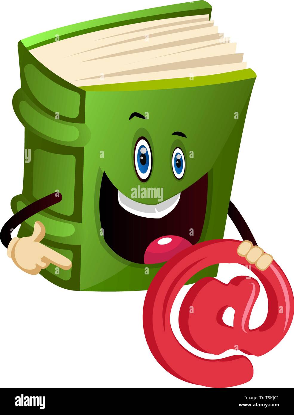 Green book holding an at-sign, illustration, vector on white background ...