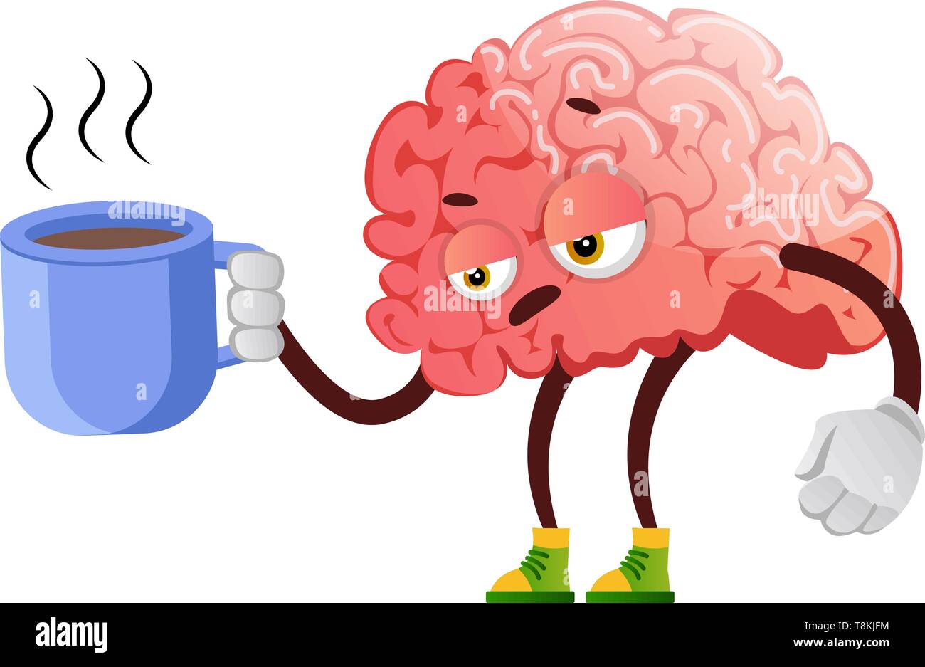 Brain is drinking a cup of coffee, illustration, vector on white ...