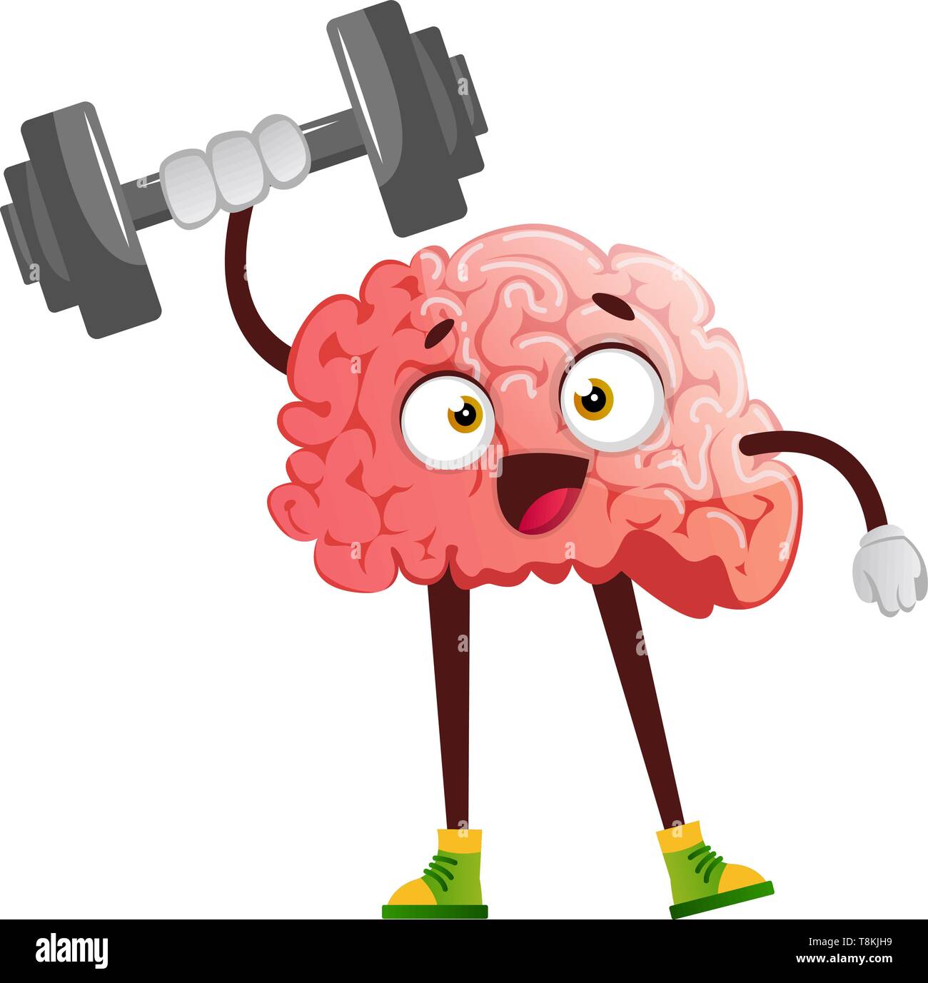 Brain lifting weights, illustration, vector on white background Stock ...