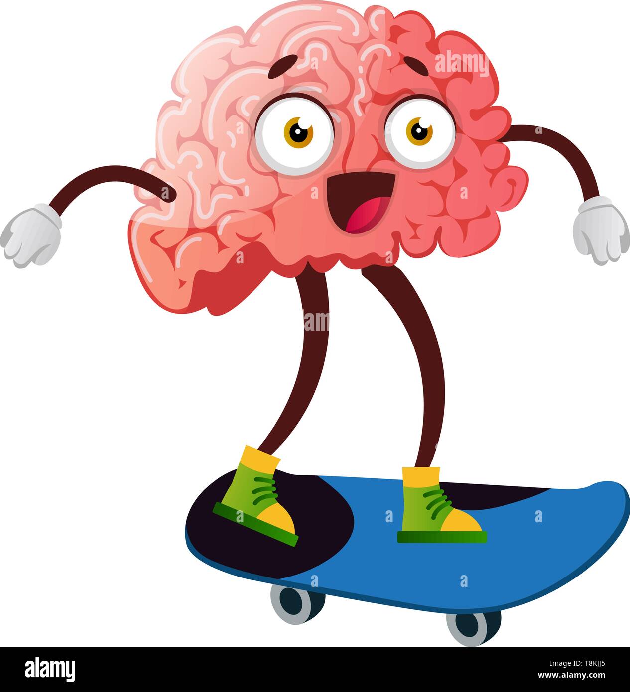 Brain riding a skateboard, illustration, vector on white background ...