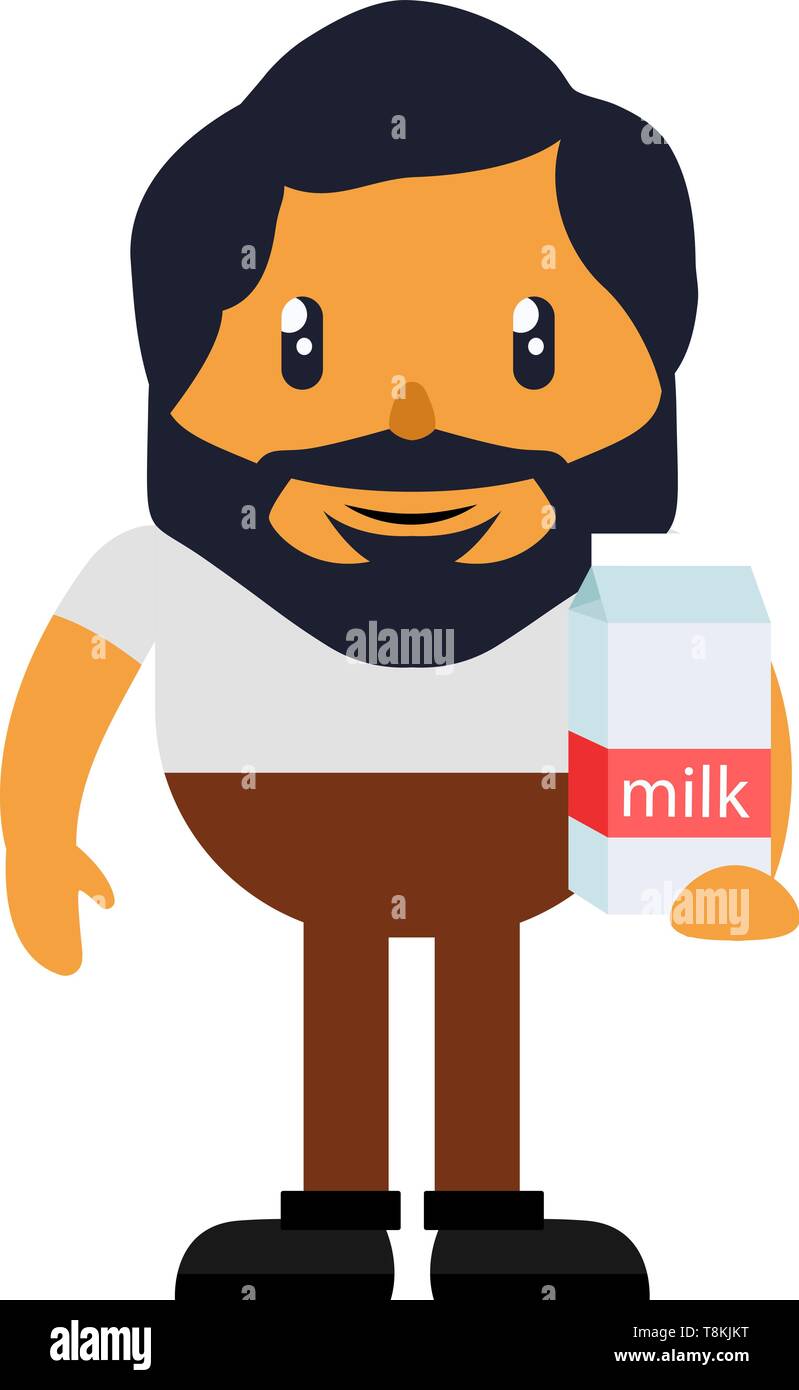 Man standing with milk, illustration, vector on white background Stock ...
