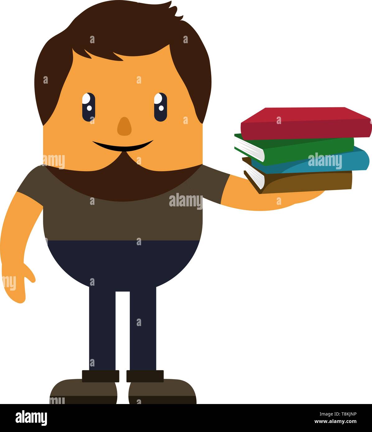 Man with books, illustration, vector on white background Stock Vector ...