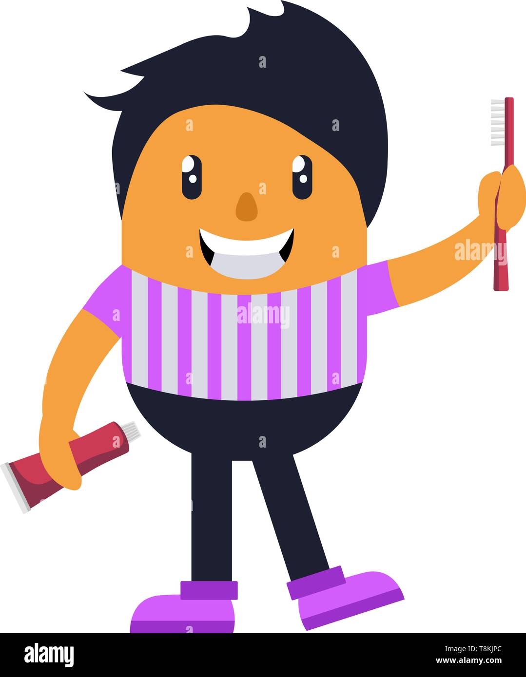 Man with toothbrush and toothpaste, illustration, vector on white ...