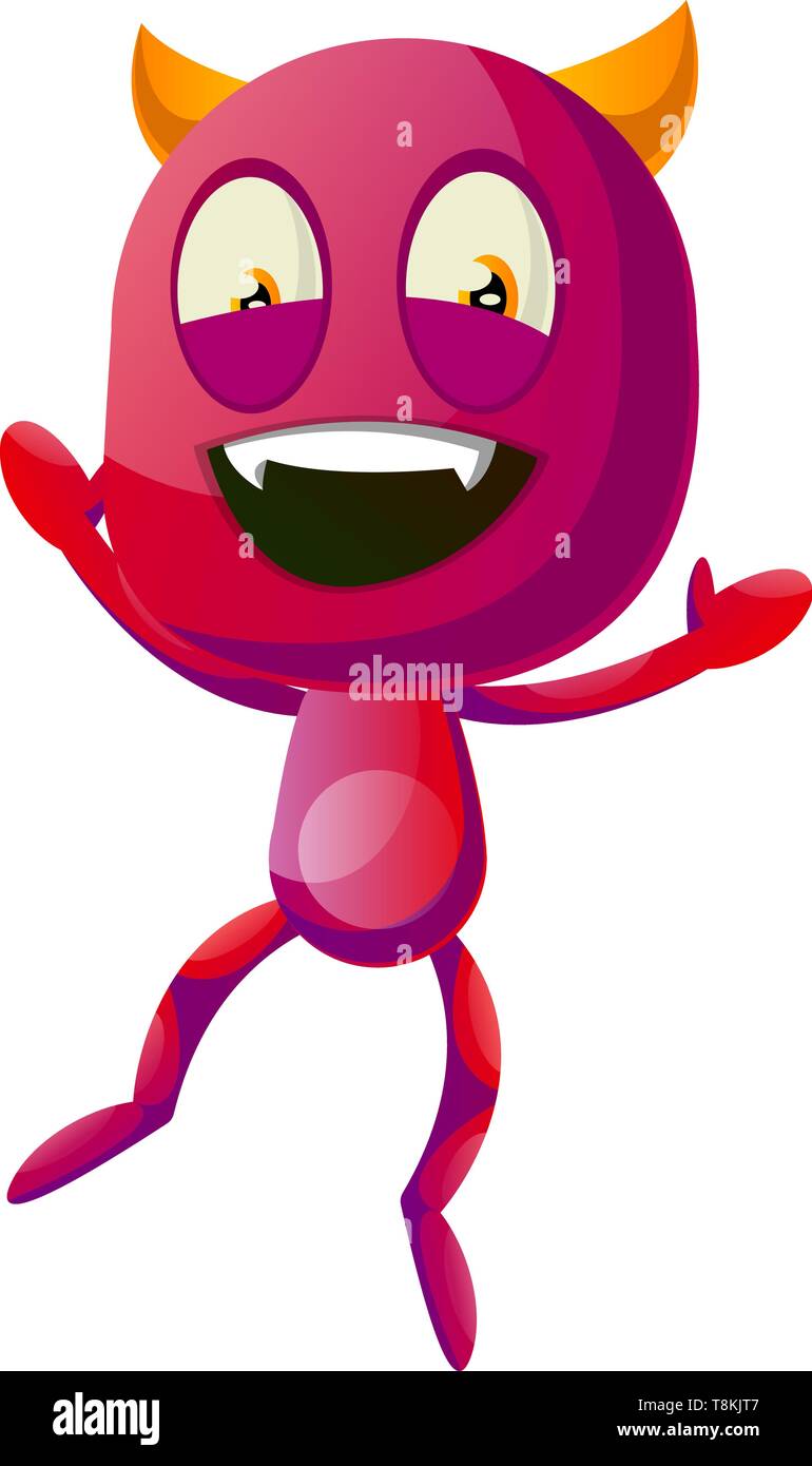 Happy devil jumping, illustration, vector on white background Stock ...