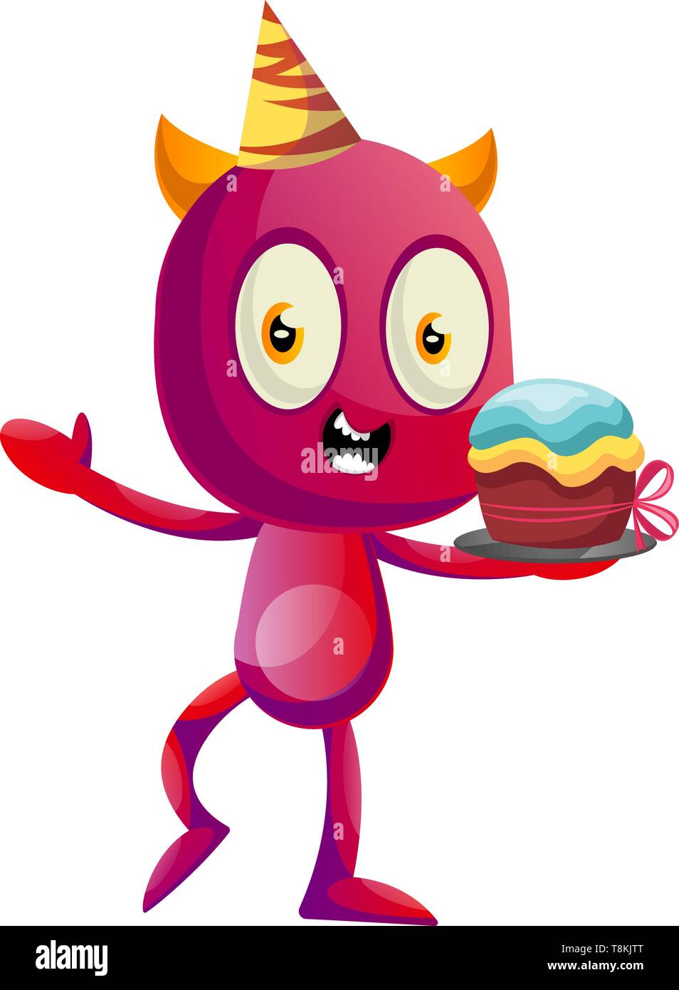 Devil with Birthday cake, illustration, vector on white background ...