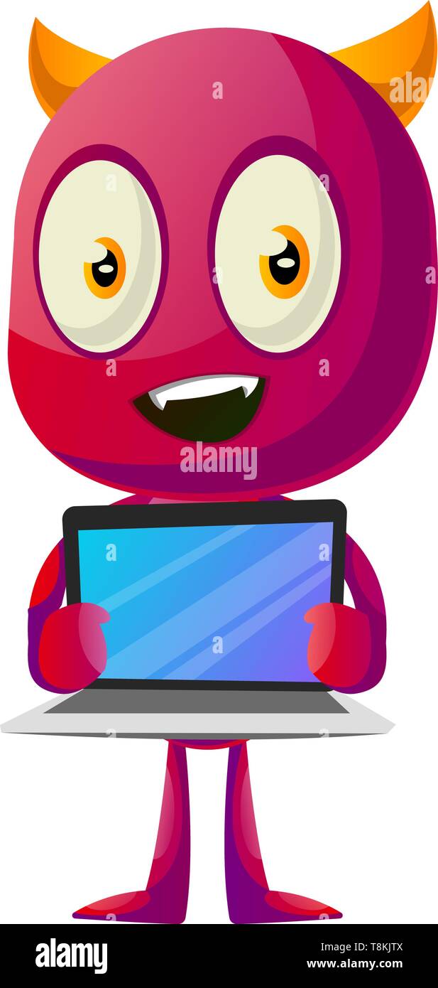Devil with laptop, illustration, vector on white background Stock ...