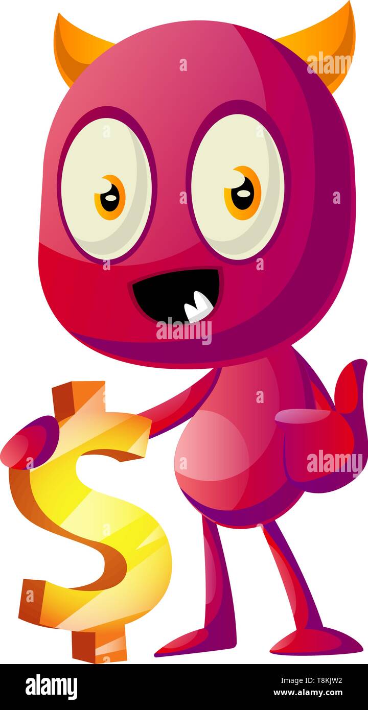 Devil holding big dollar sign, illustration, vector on white background ...