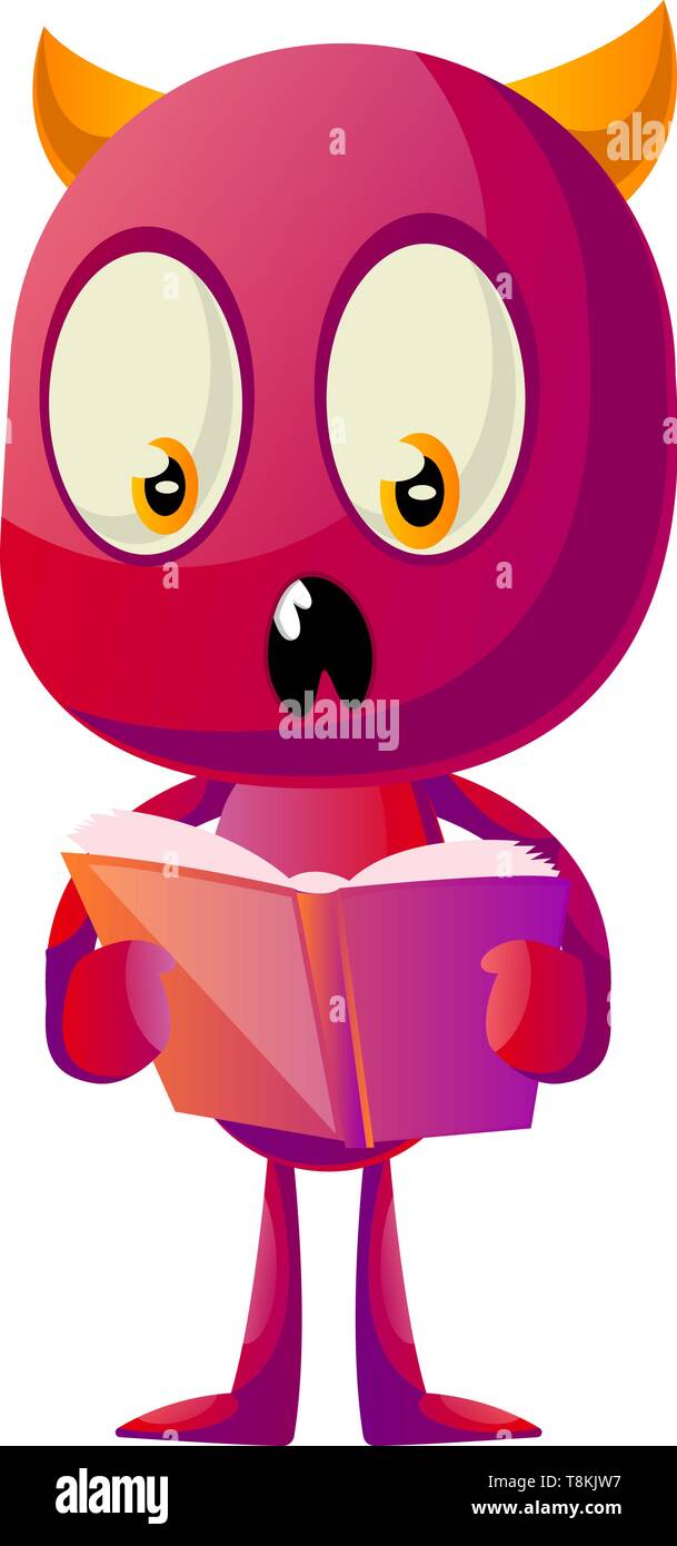 Devil reading book, illustration, vector on white background Stock ...