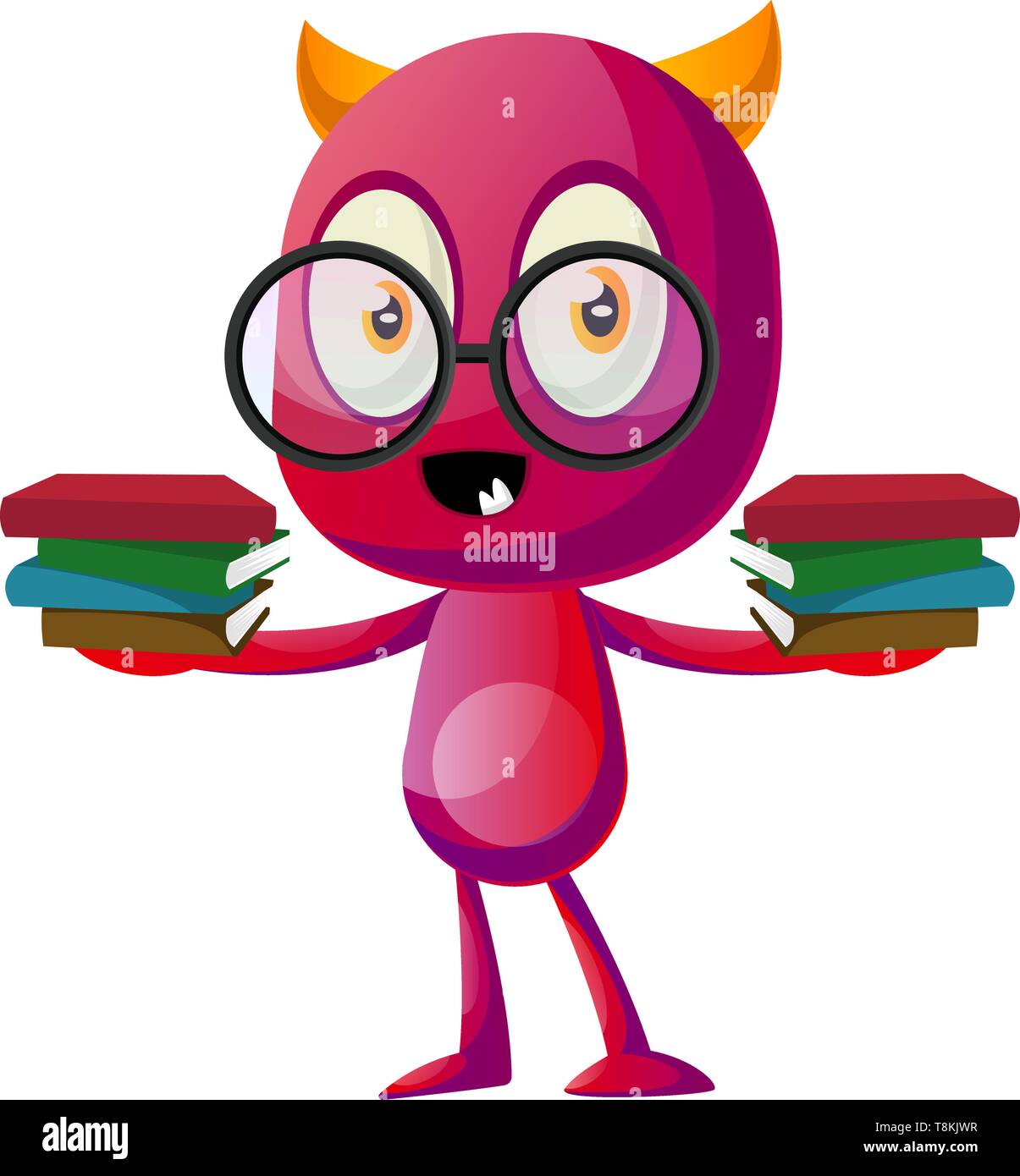 Devil with glasess holding books, illustration, vector on white ...