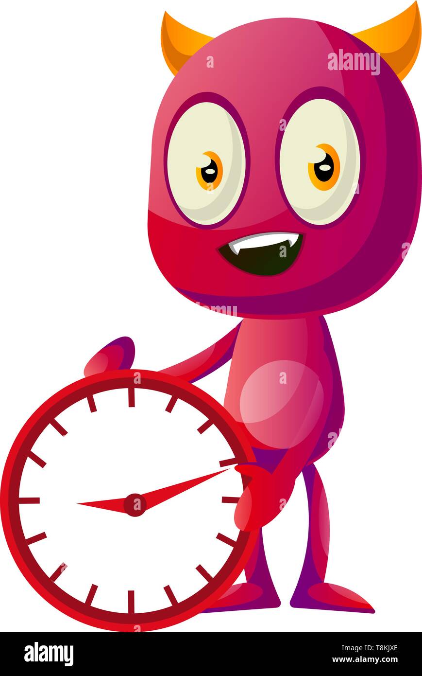 Devil with big clock, illustration, vector on white background Stock ...