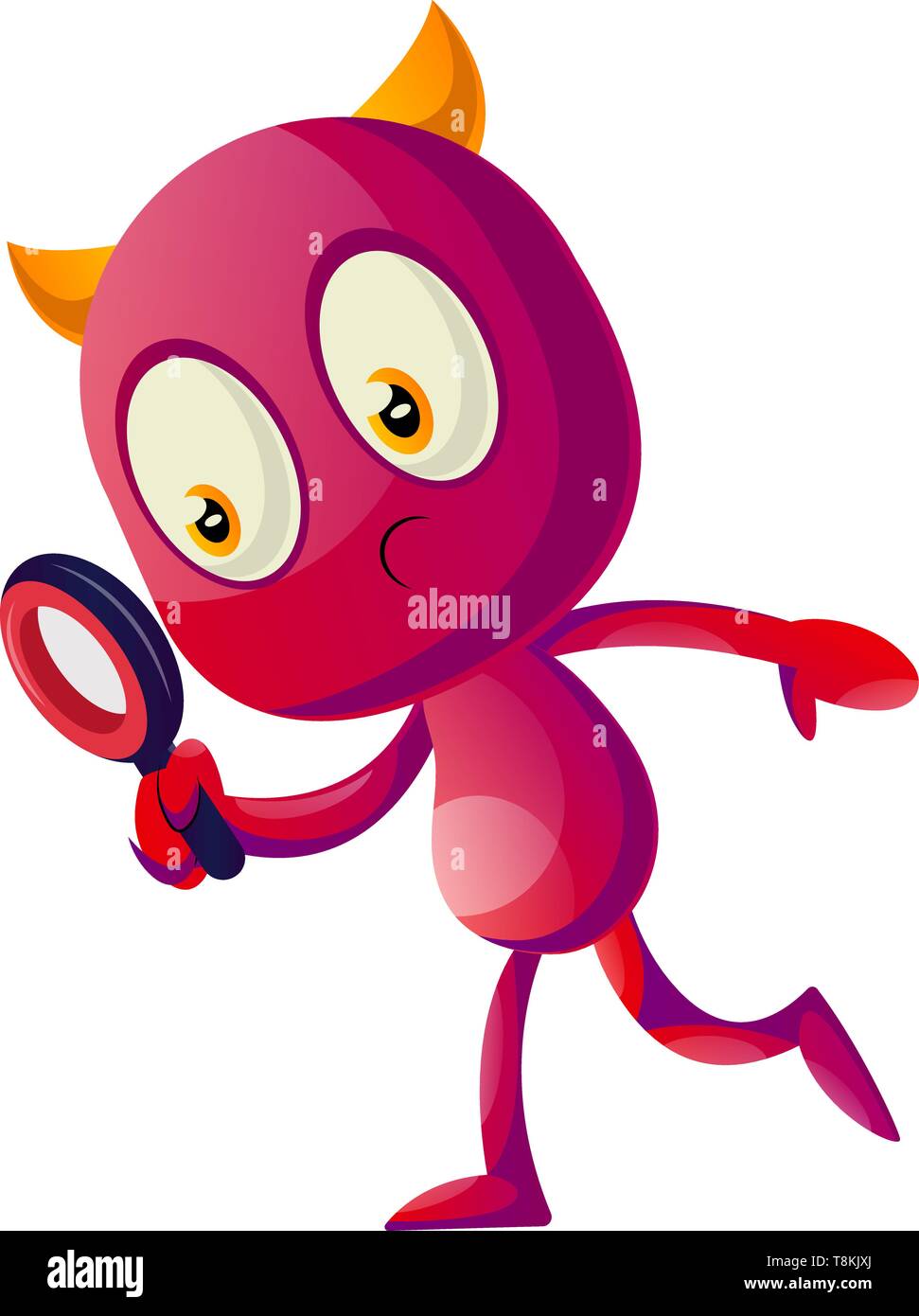 Devil with magnifying glass, illustration, vector on white background ...