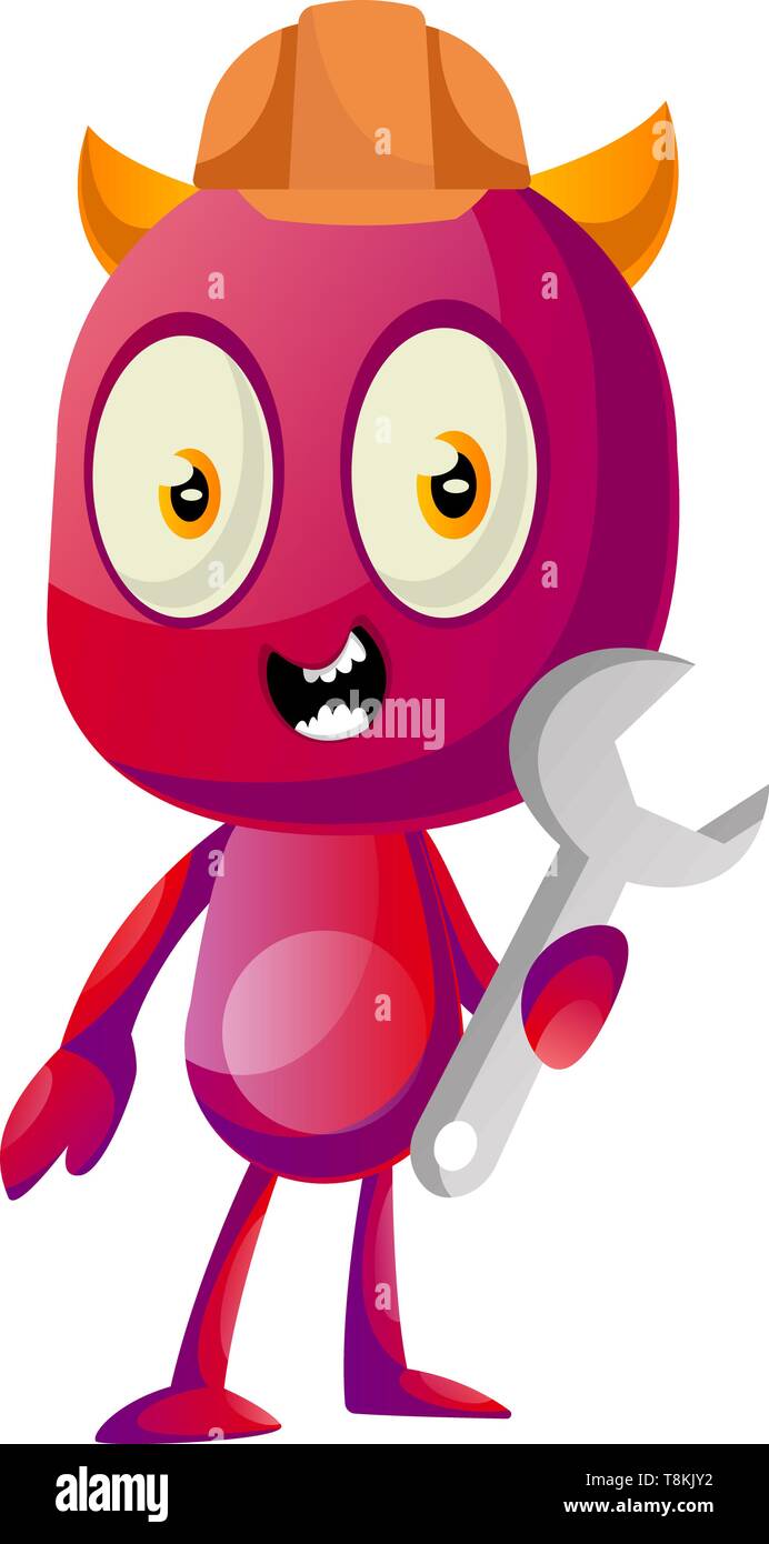 Devil with wrench, illustration, vector on white background Stock ...