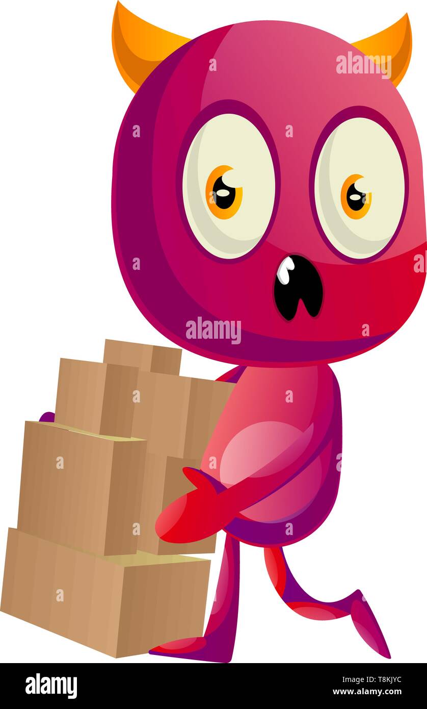 Devil with boxes, illustration, vector on white background Stock Vector ...