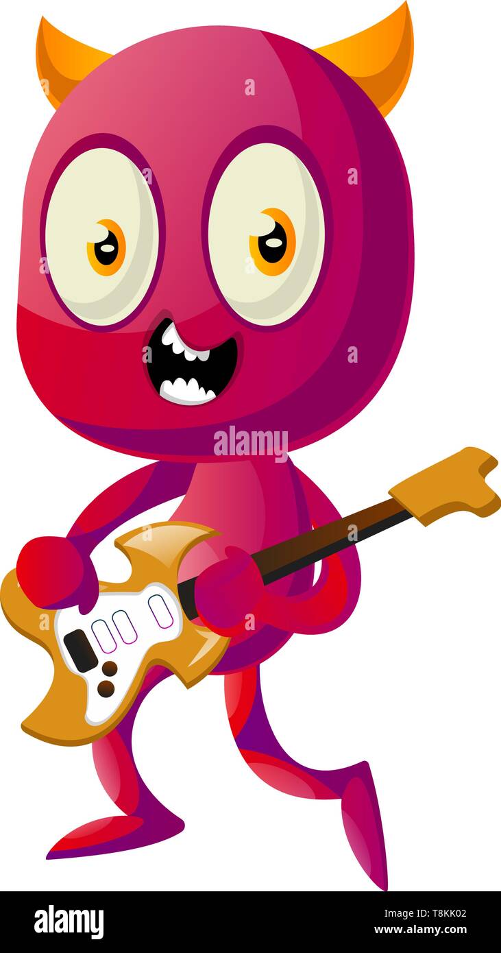 Devil playing guitar, illustration, vector on white background Stock ...