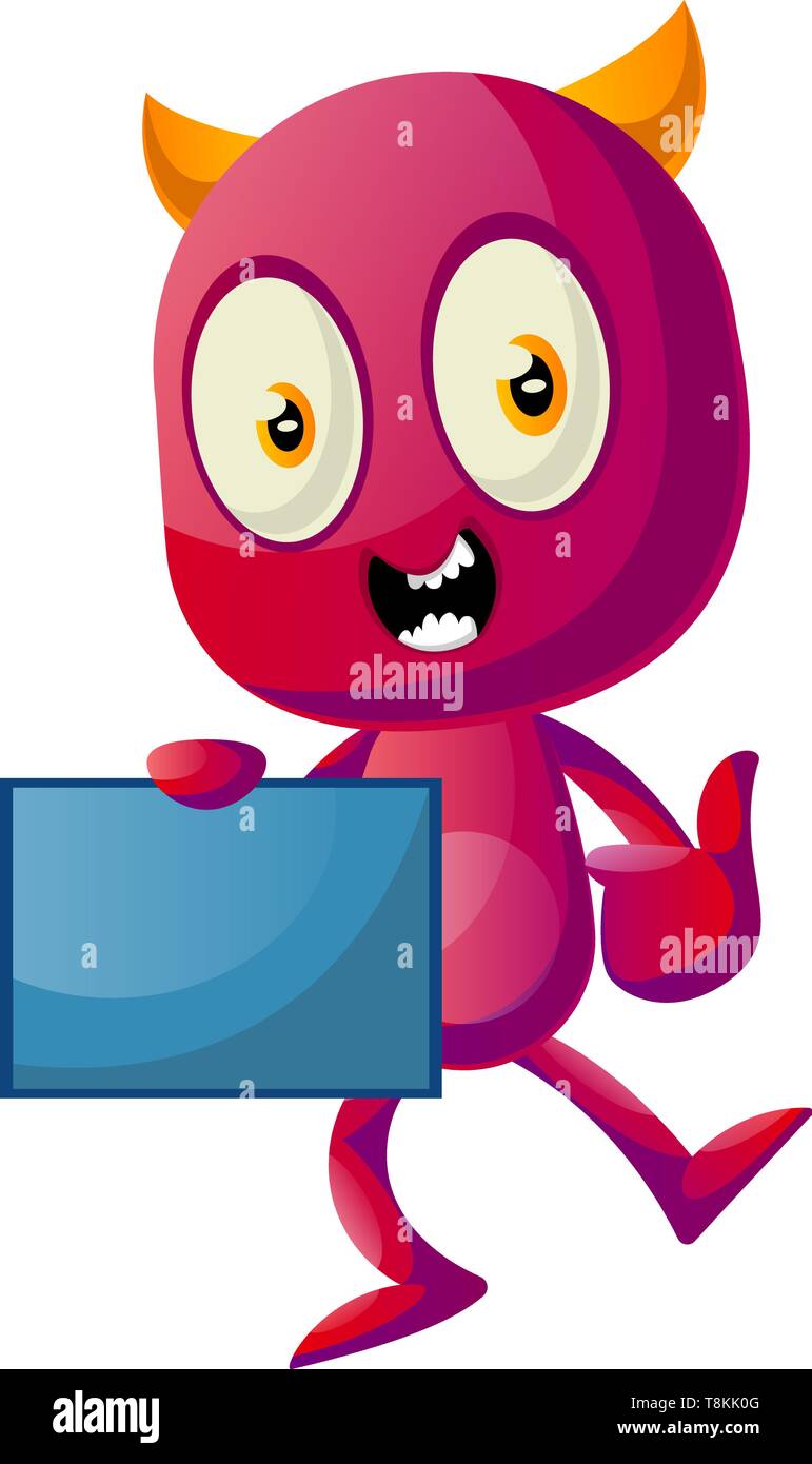 Devil holding panel, illustration, vector on white background Stock ...