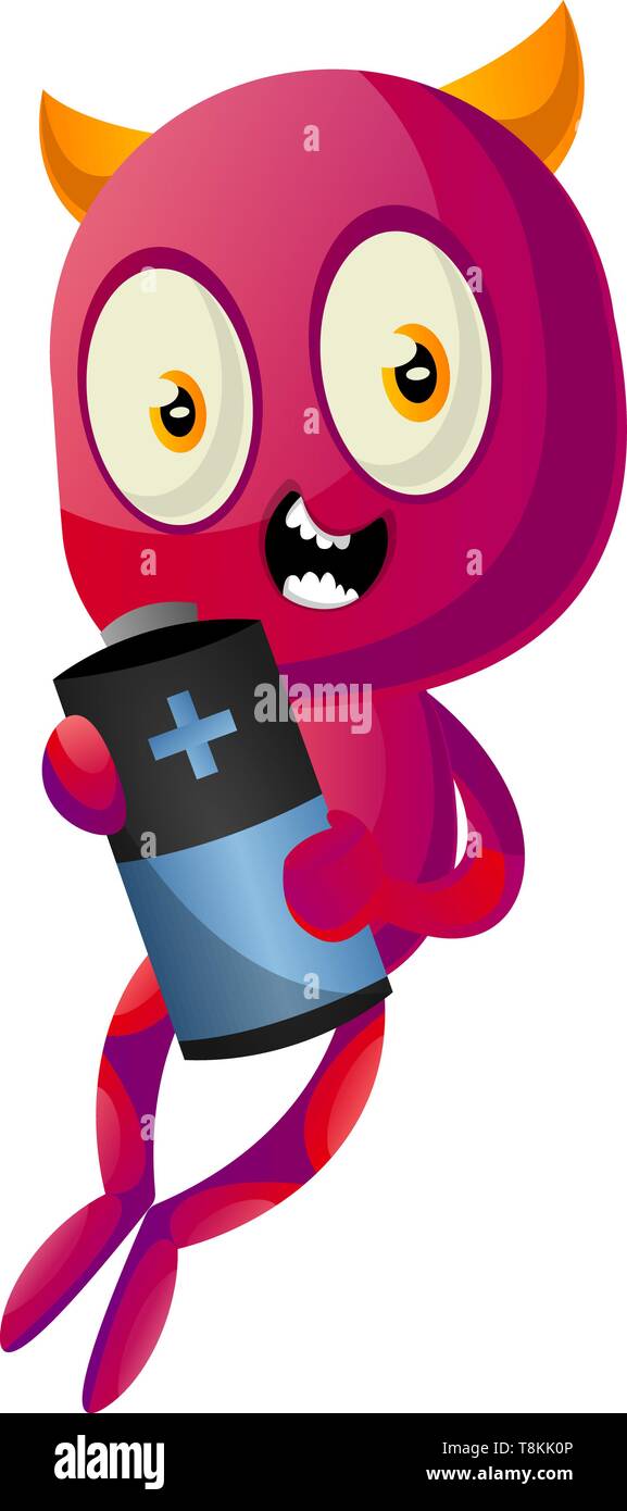 Devil with big battery, illustration, vector on white background Stock ...