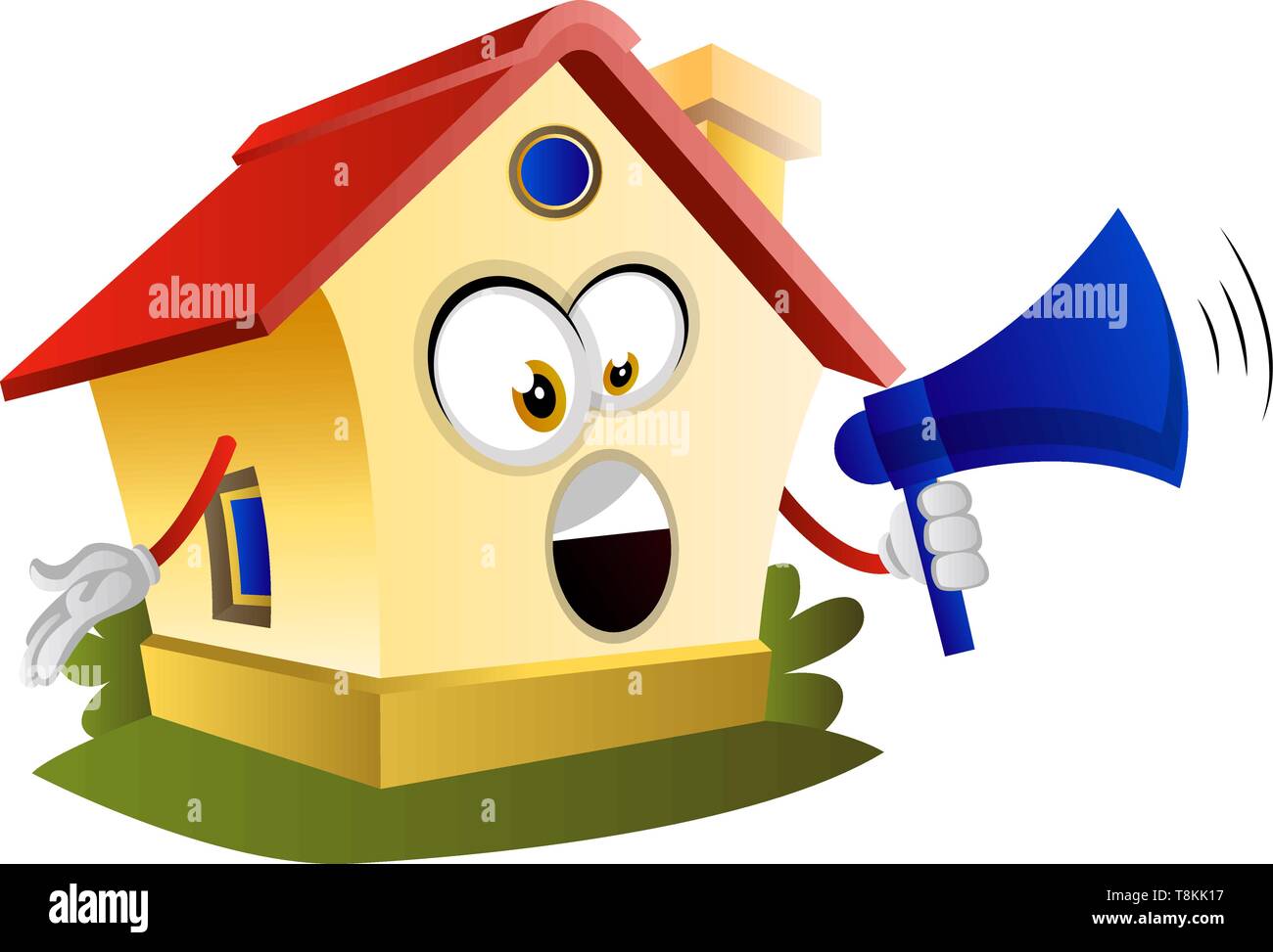 House is holding megaphone, illustration, vector on white background ...