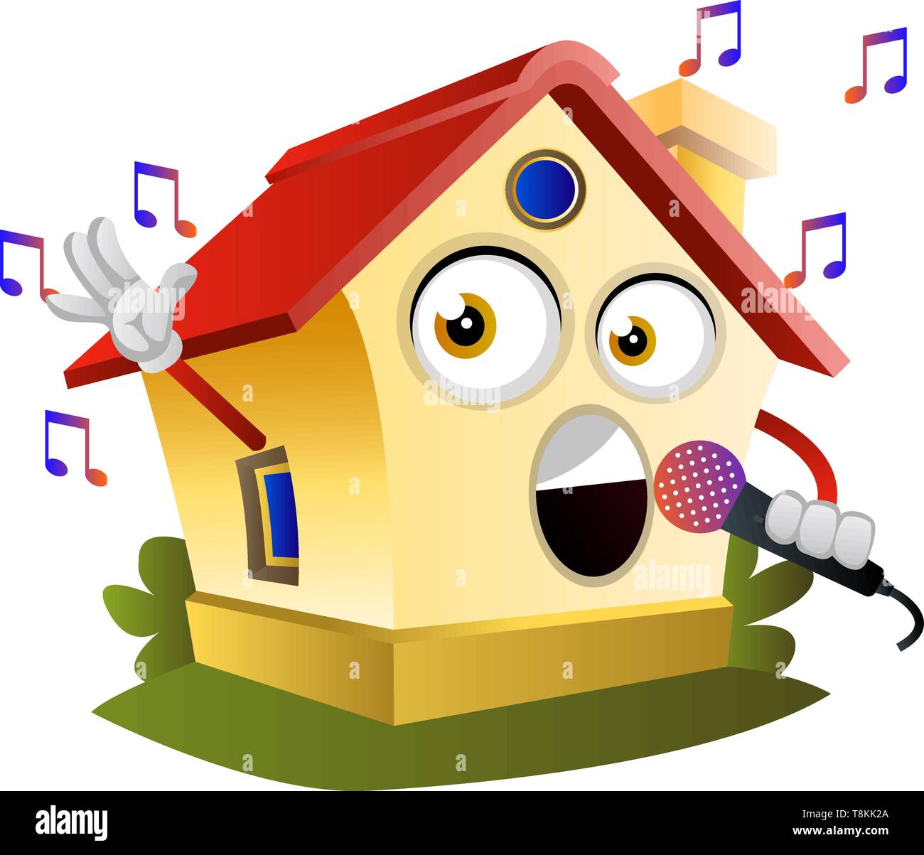 House is singing on the microphone, illustration, vector on white ...