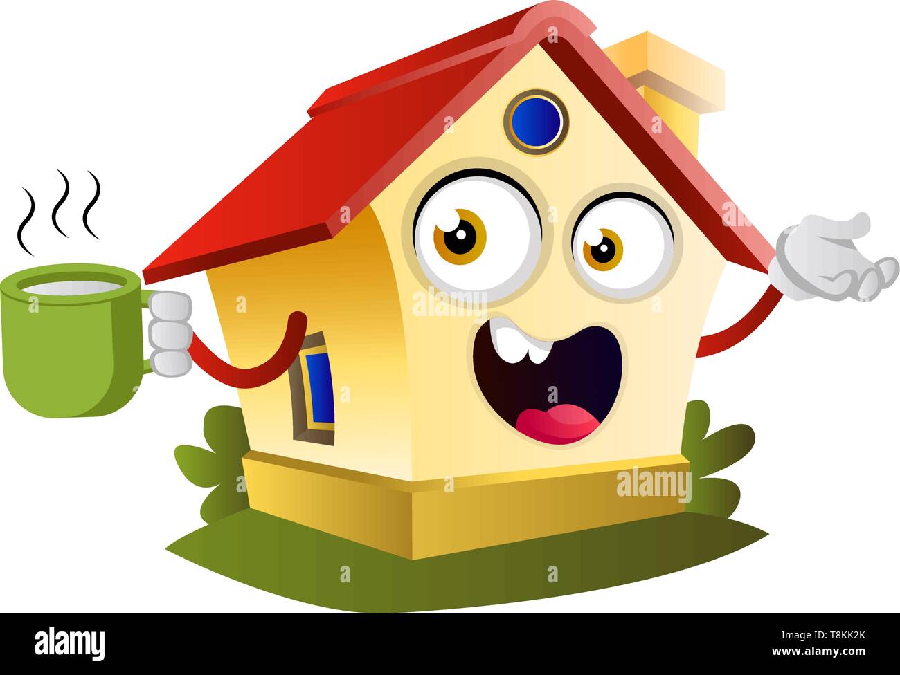 House is having a cup of tea, illustration, vector on white background ...